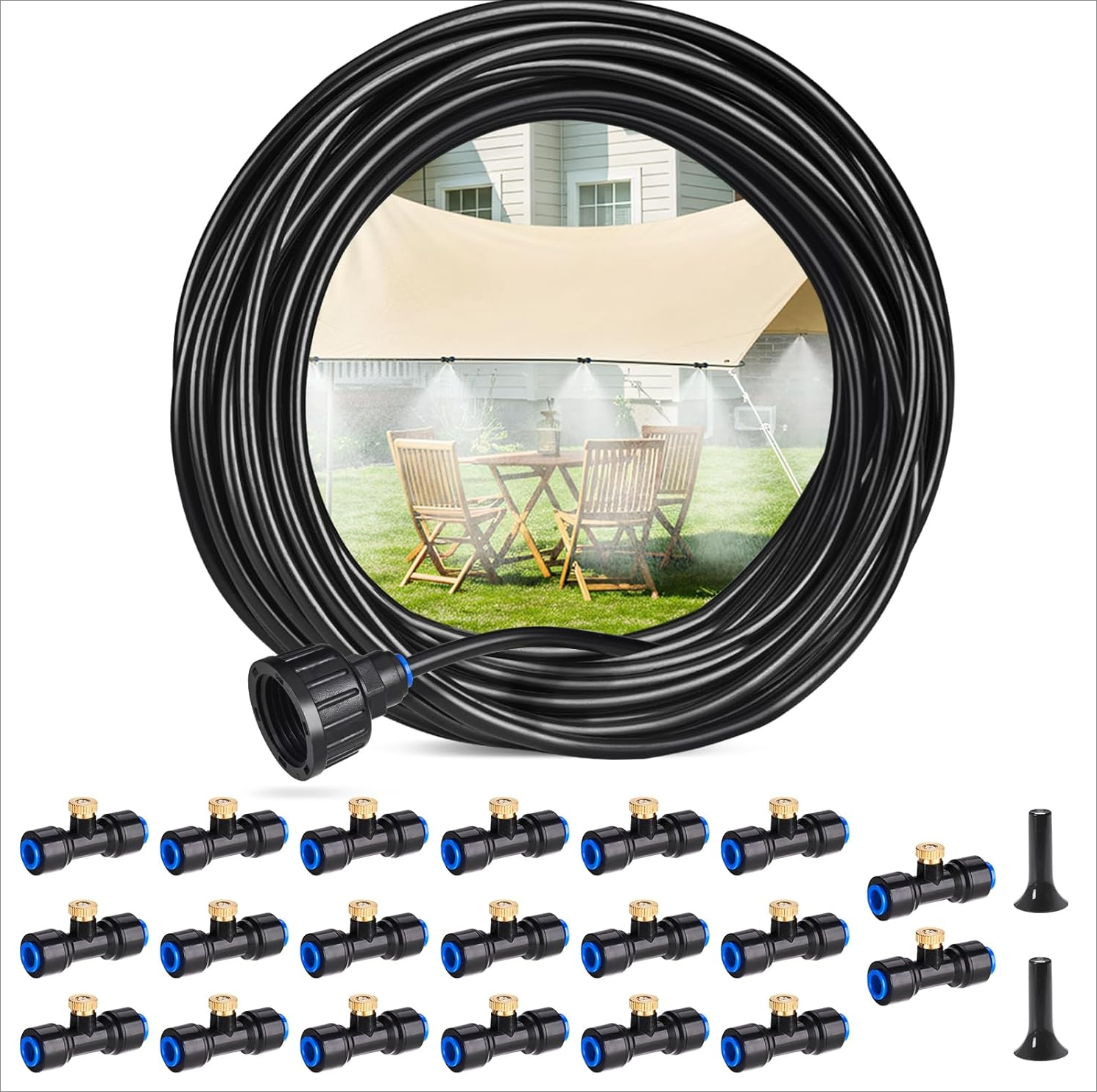 DIY Misters for Outside Patio, 32.8FT (10M) Misting Hose, 10 Brass Mist ...