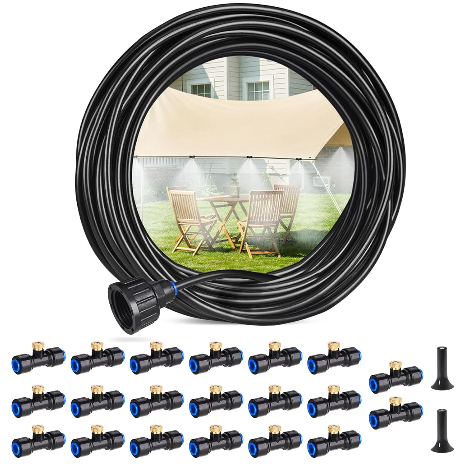 DIY Misters for Outside Patio, 65.6FT (20M) Misting Hose, 20 Brass Mist ...