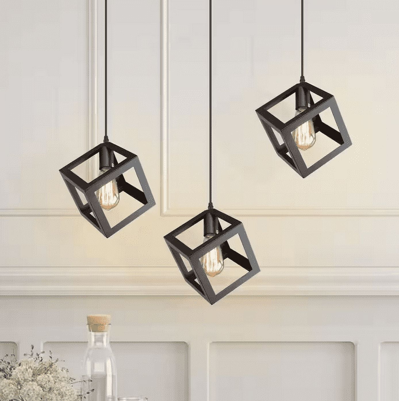DIY Modern Black Square Pendant Light, Rustic Cube 1-Light Industrial ...