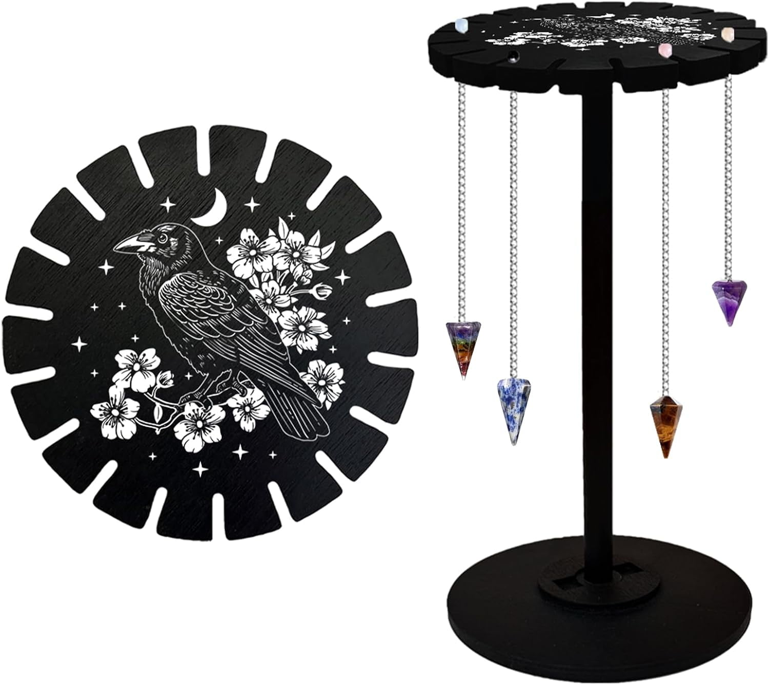 DIY Moon Flower Pendulum Holder Crystal Shelf Black Crystal Display ...