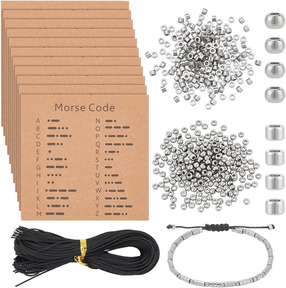 DIY Morse Code Theme Bracelet Maknig Kit Including Round & Column 304 Stainless Steel Spacer ...