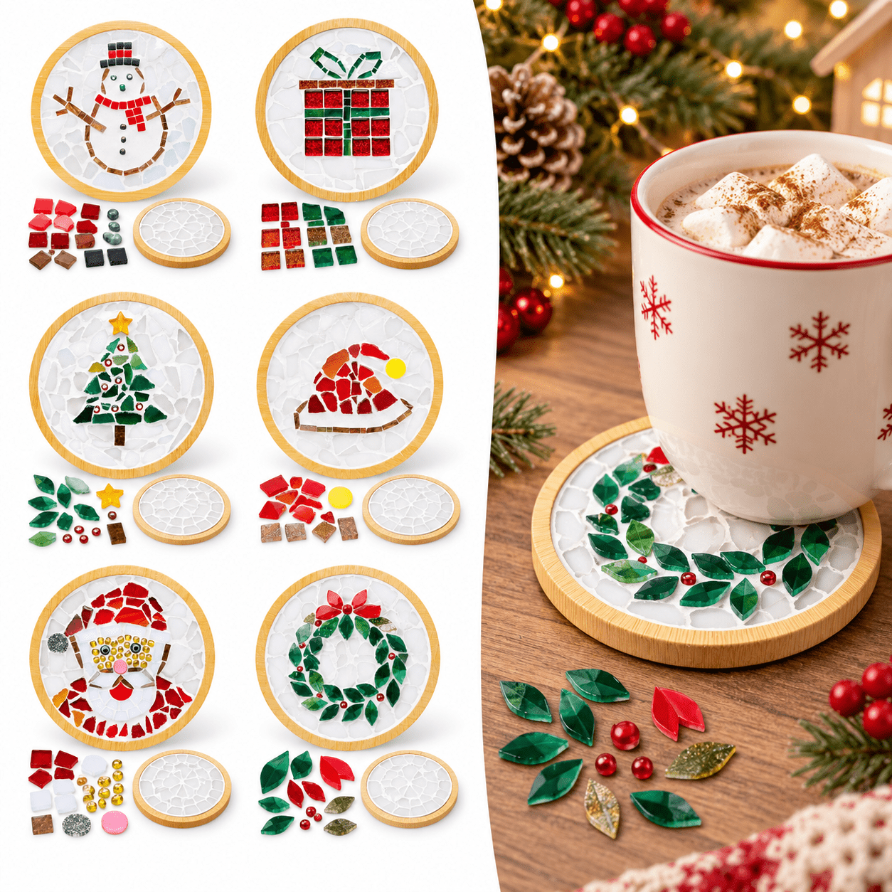 DIY Mosaic Christmas Coaster Kit, Holiday Coaster Making Craft with ...