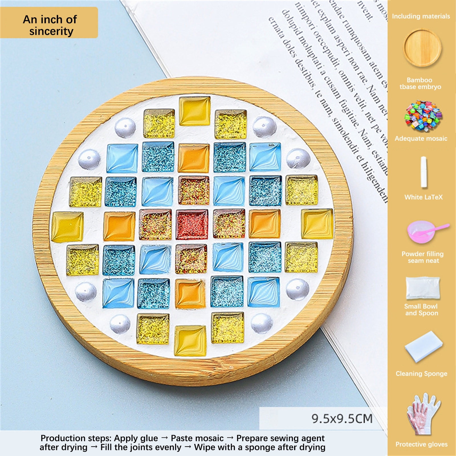 DIY Mosaic Coaster Craft Kit Wooden Base 6ml Glue Tiles Sealant ...