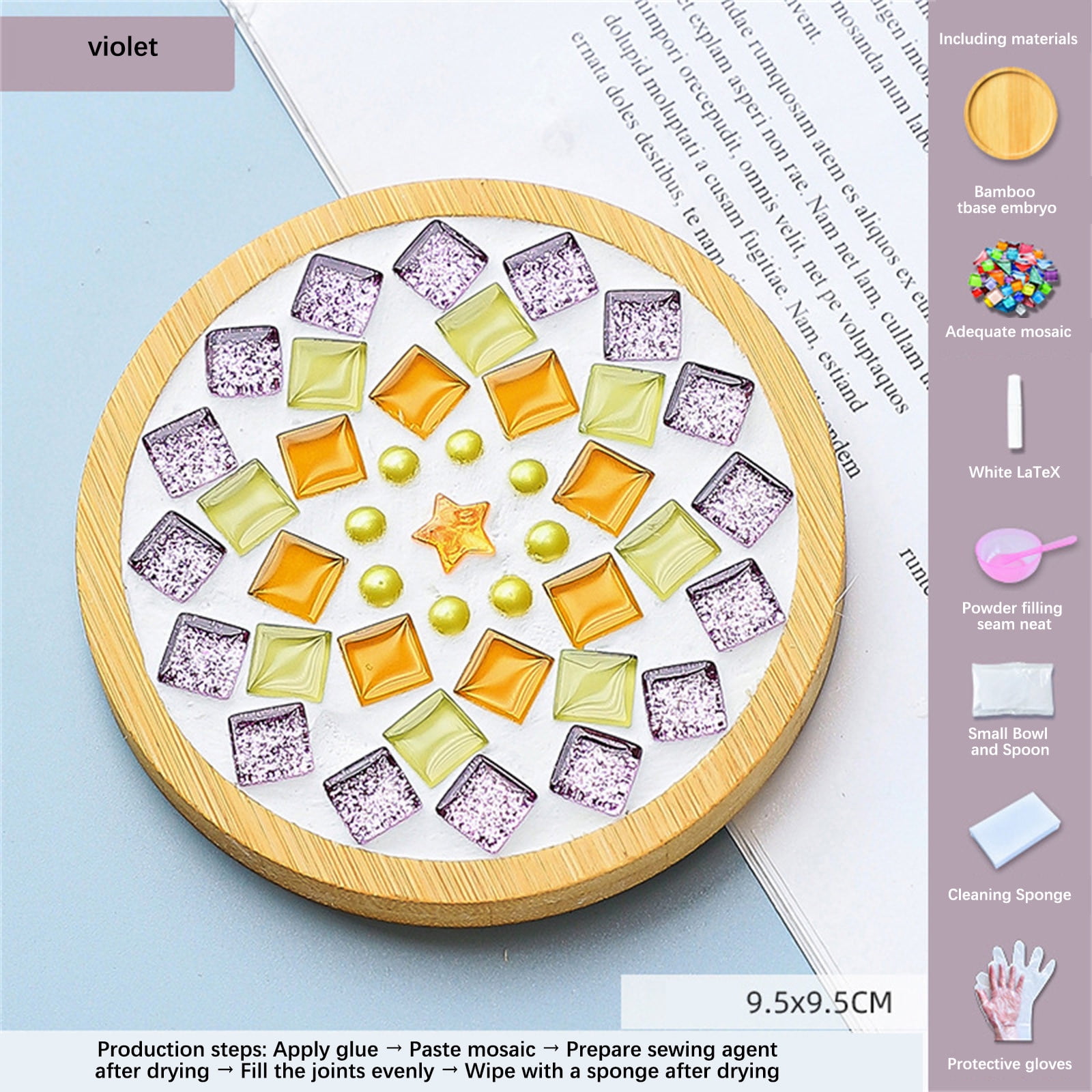 DIY Mosaic Coaster Craft Kit Wooden Base 6ml Glue Tiles Sealant ...