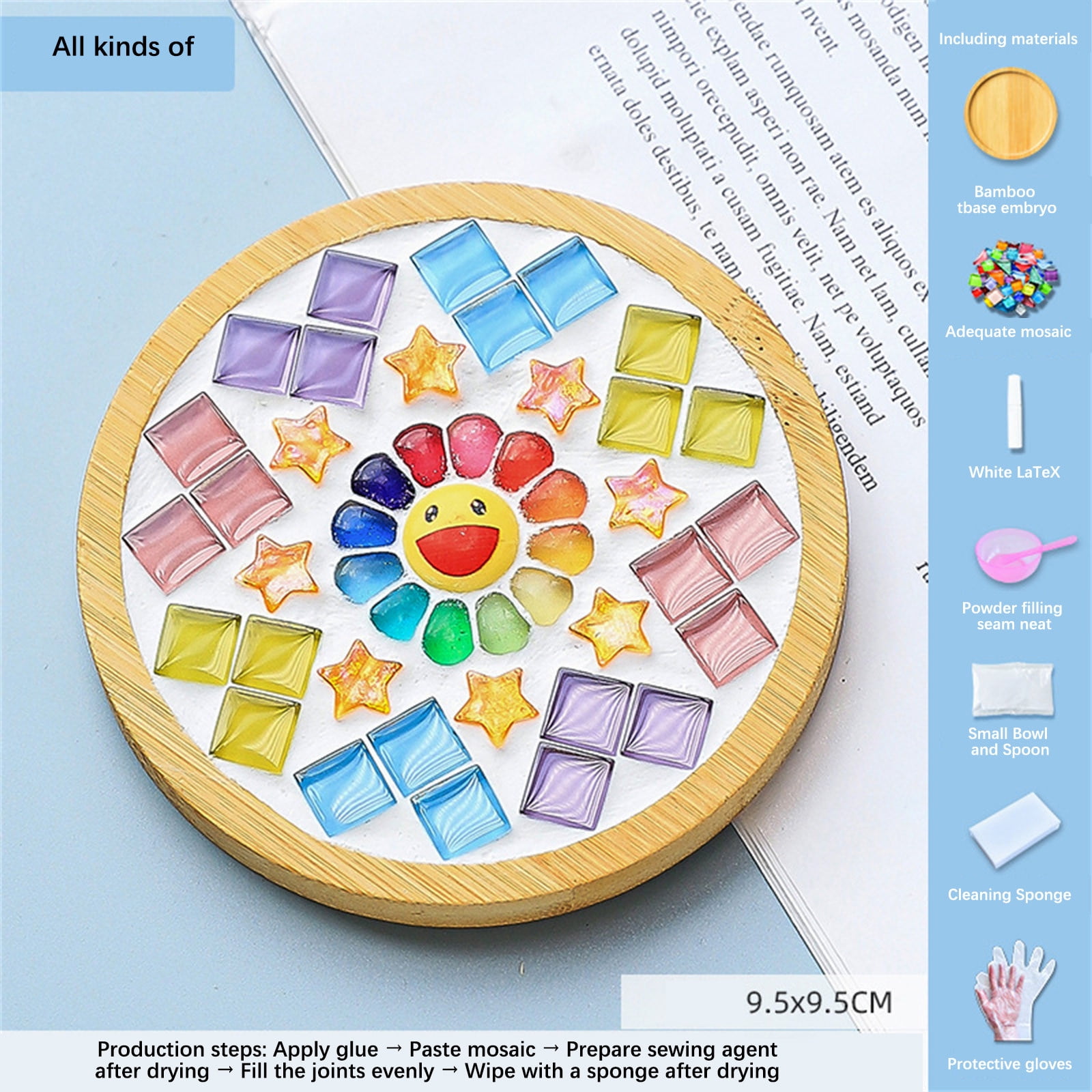 DIY Mosaic Coaster Craft Kit Wooden Base 6ml Glue Tiles Sealant ...