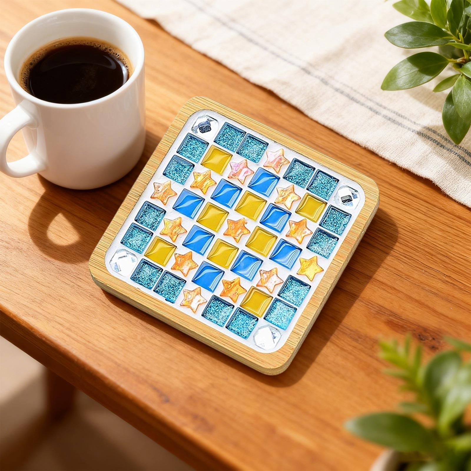 DIY Mosaic Tile Set for Wooden Cup Mats: Mixed Color Tiles, Complete ...