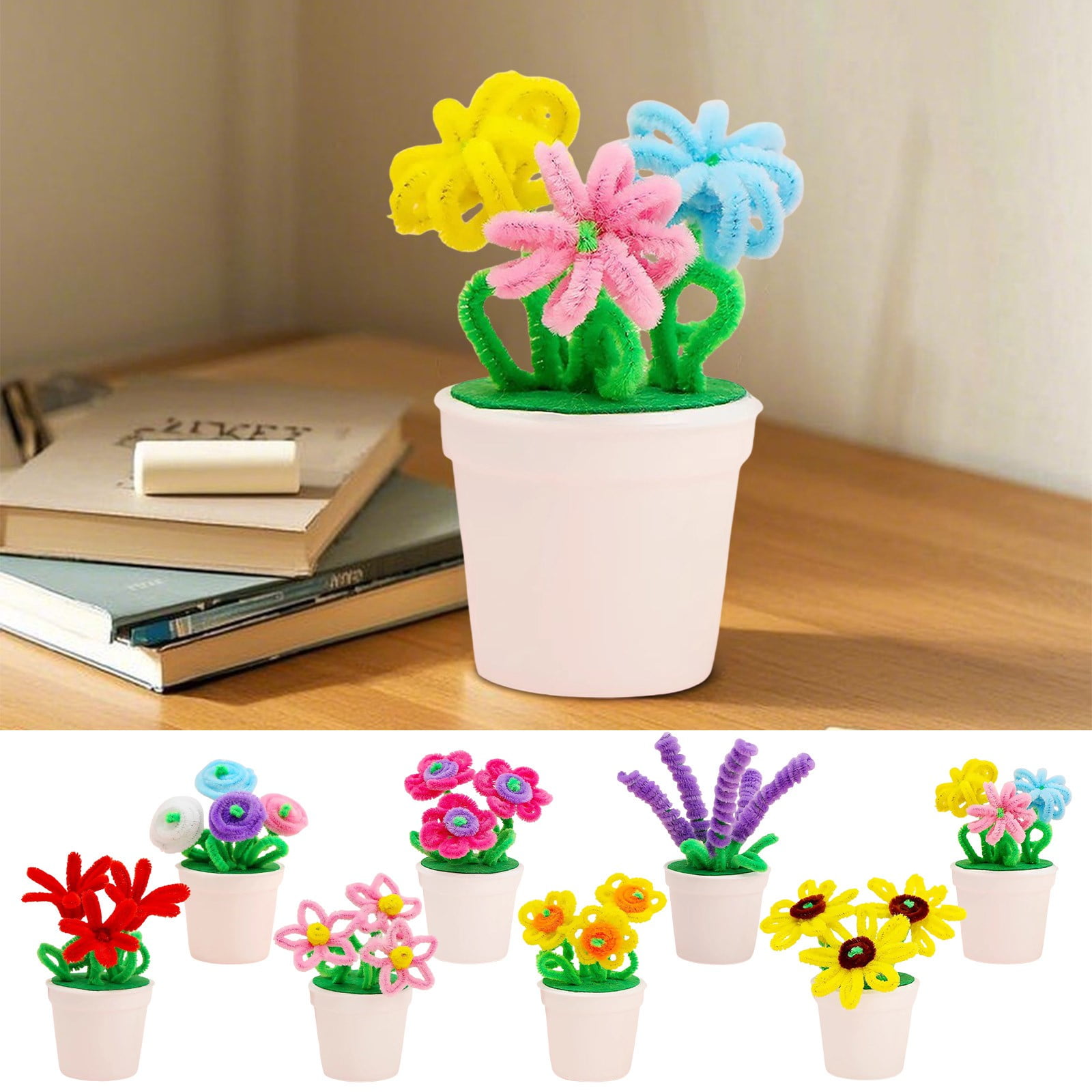 DIY Mother's Day Handcrafted Twists Stick Flower Pot Set, Hairy Flower ...