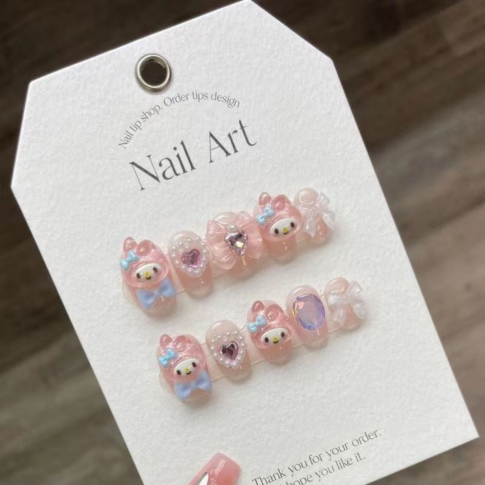 DIY My Melody Nail Set Kawaii Soft Girl Pink Pearl Love Water Diamond ...
