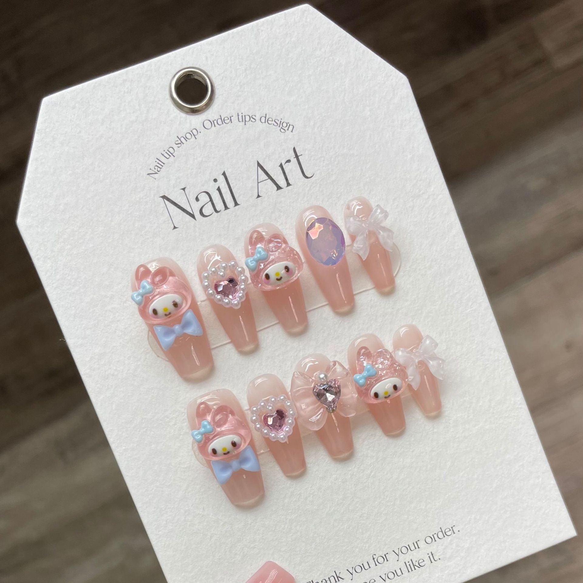 DIY My Melody Nail Set Kawaii Soft Girl Pearl Love Water Anime Manicure ...