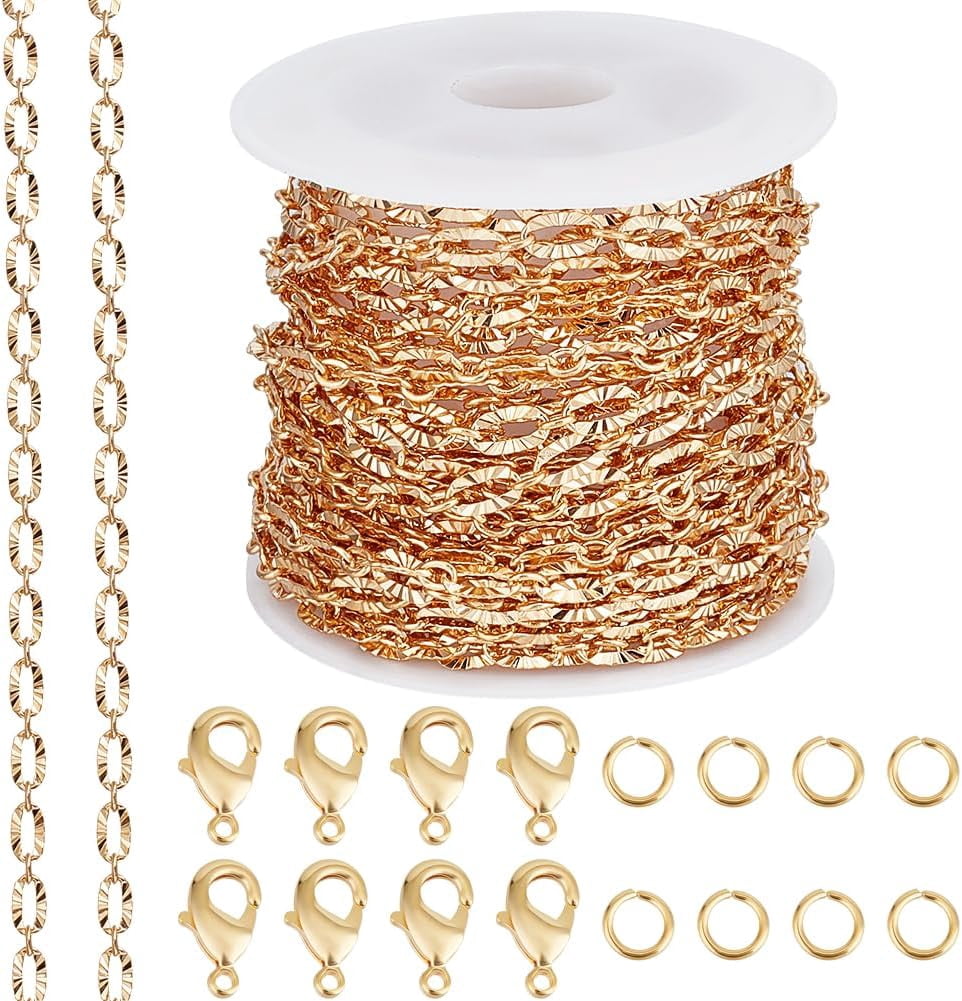 DIY Necklace Jewelry Kits including Brass Textured Oval Link Chains ...