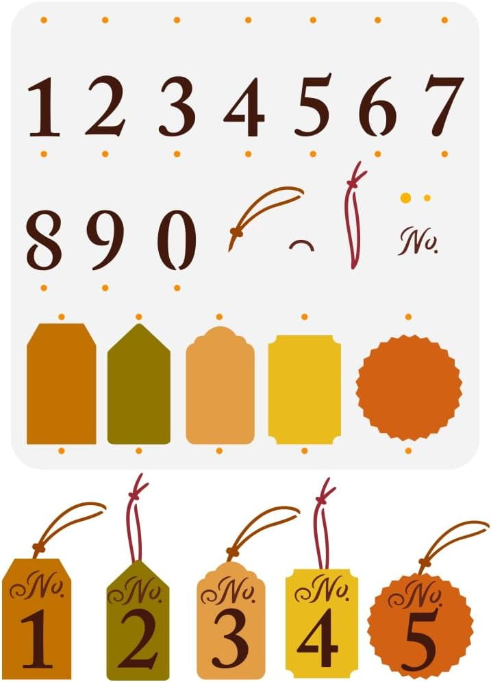 DIY Numbered Tags Painting Stencil 11.8x11.8inch Reusable No. 0~9 ...