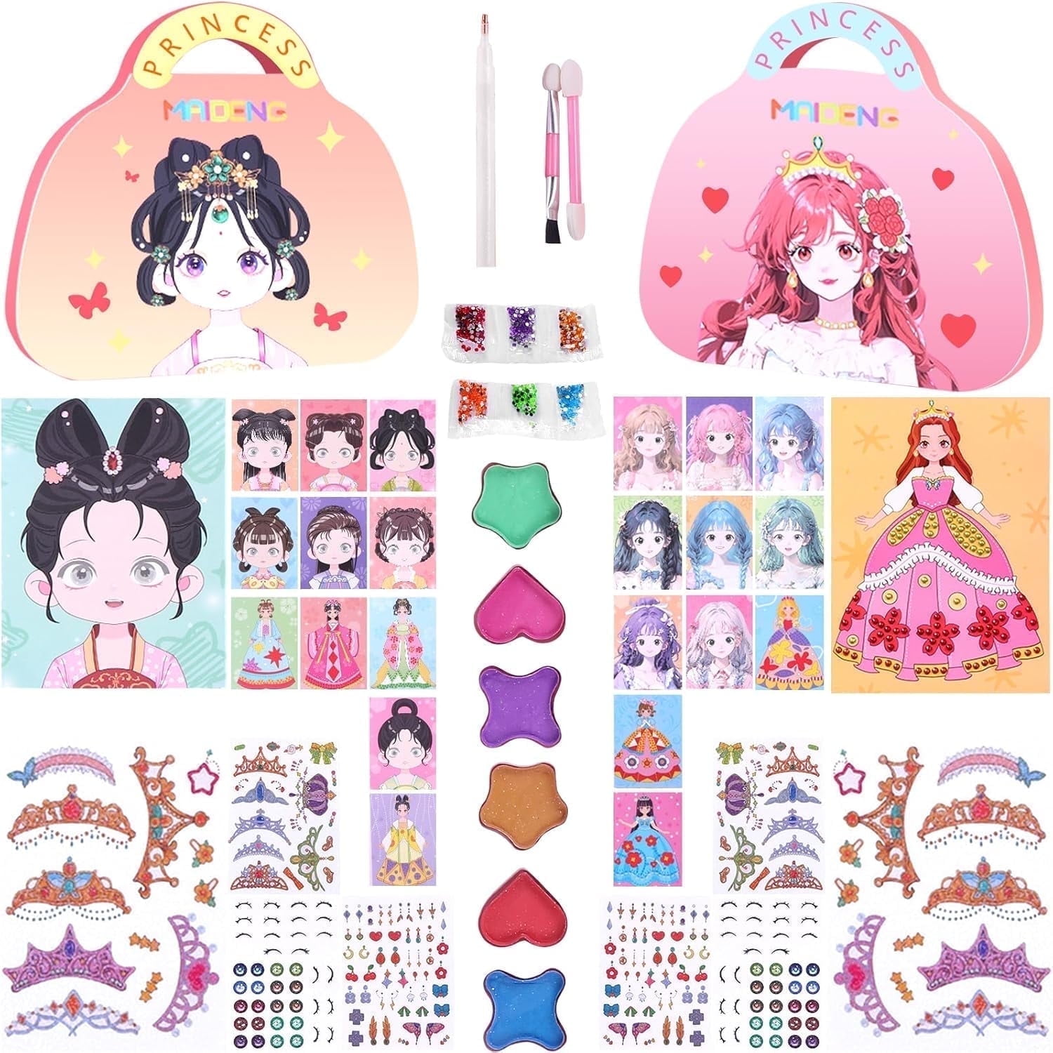 Fagmiljoy 3 in 1 Princess Makeup Kit with Diamond Painting Kits and ...