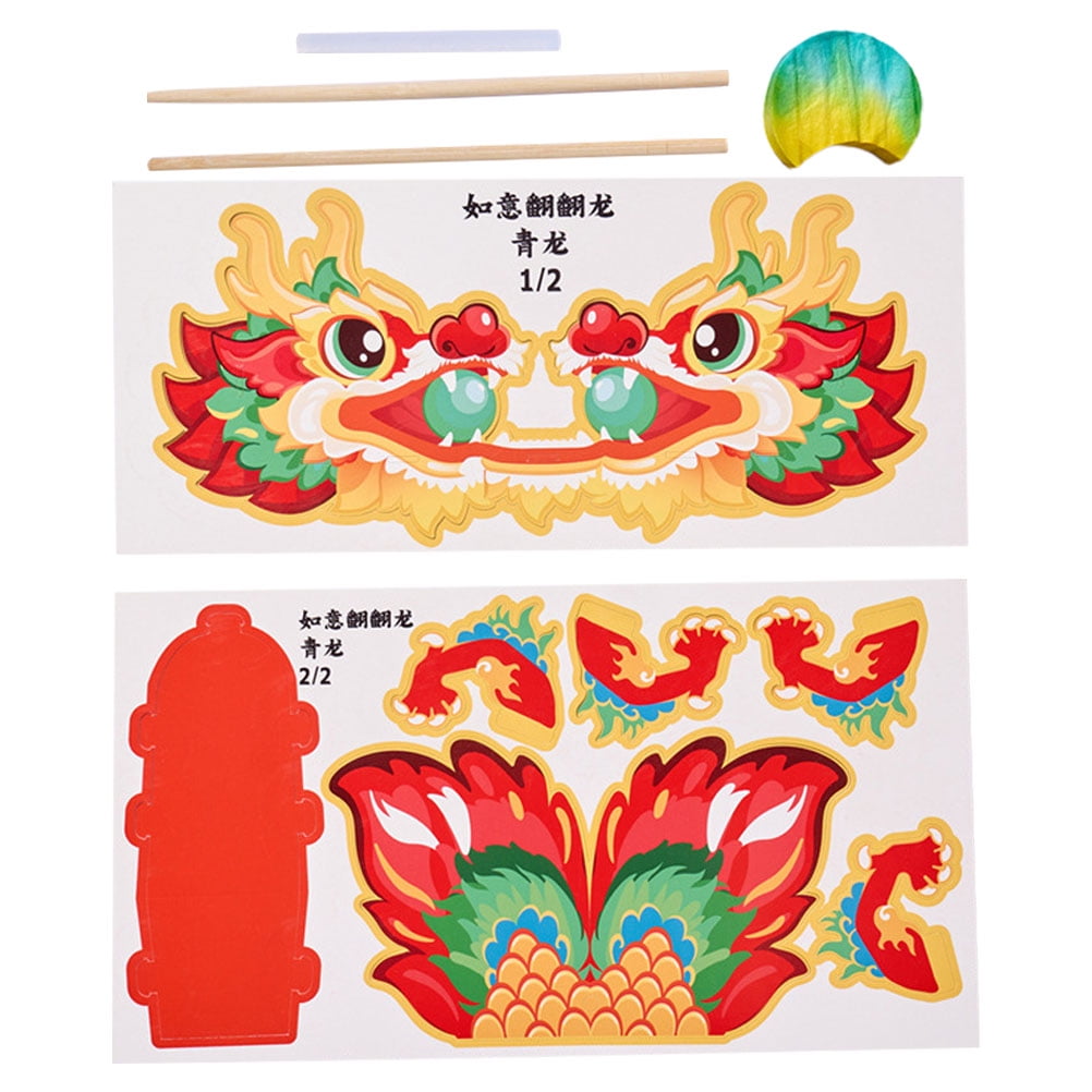DIY Paper Dragon Puppets Material New Year Supplies Lunar Toys of ...