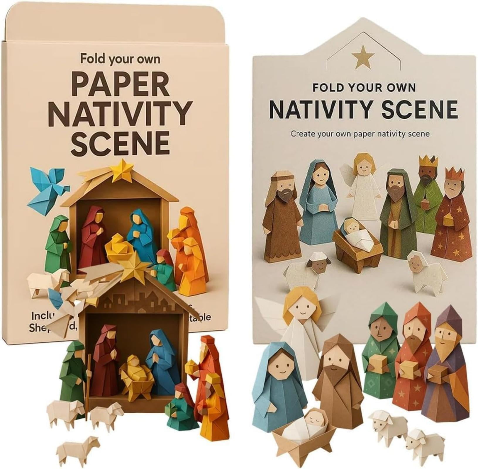 DIY Paper Nativity Scene 100 Sheets, Nativity Origami Set with Jesus ...