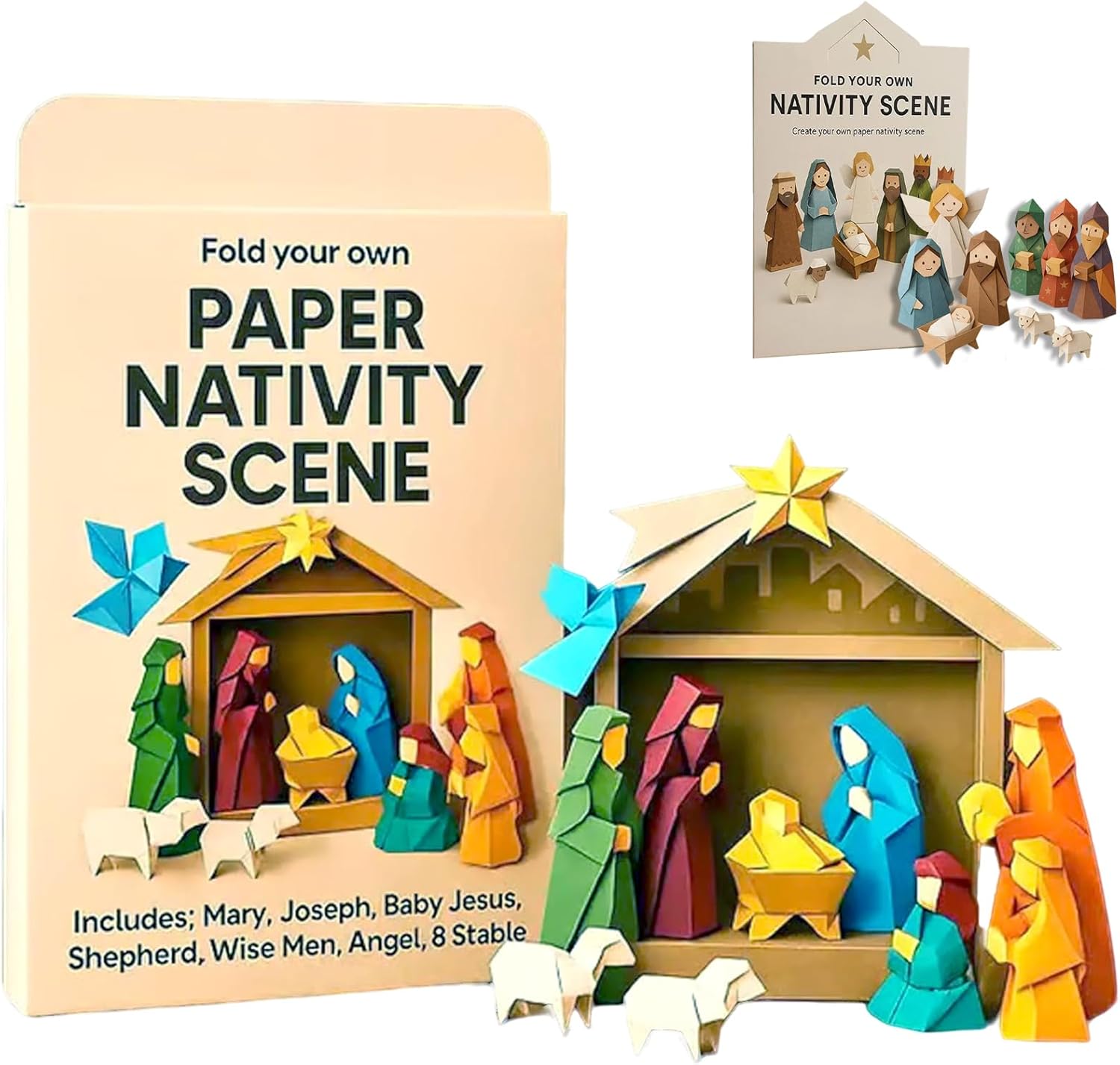 DIY Paper Nativity Scene, Christmas Origami Craft Kit with Holy Family ...