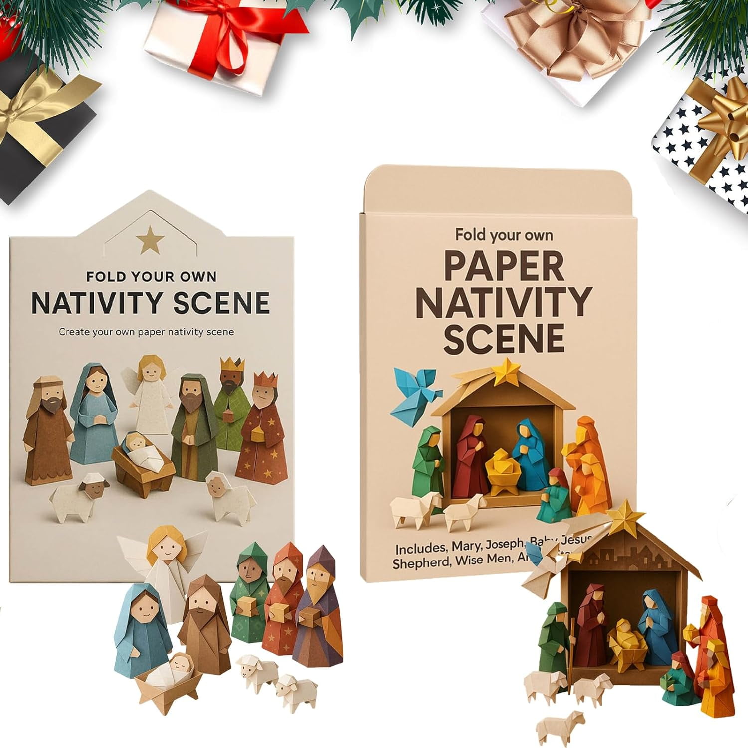 DIY Paper Nativity Scene - Christmas Origami Craft Set with Jesus Angel ...