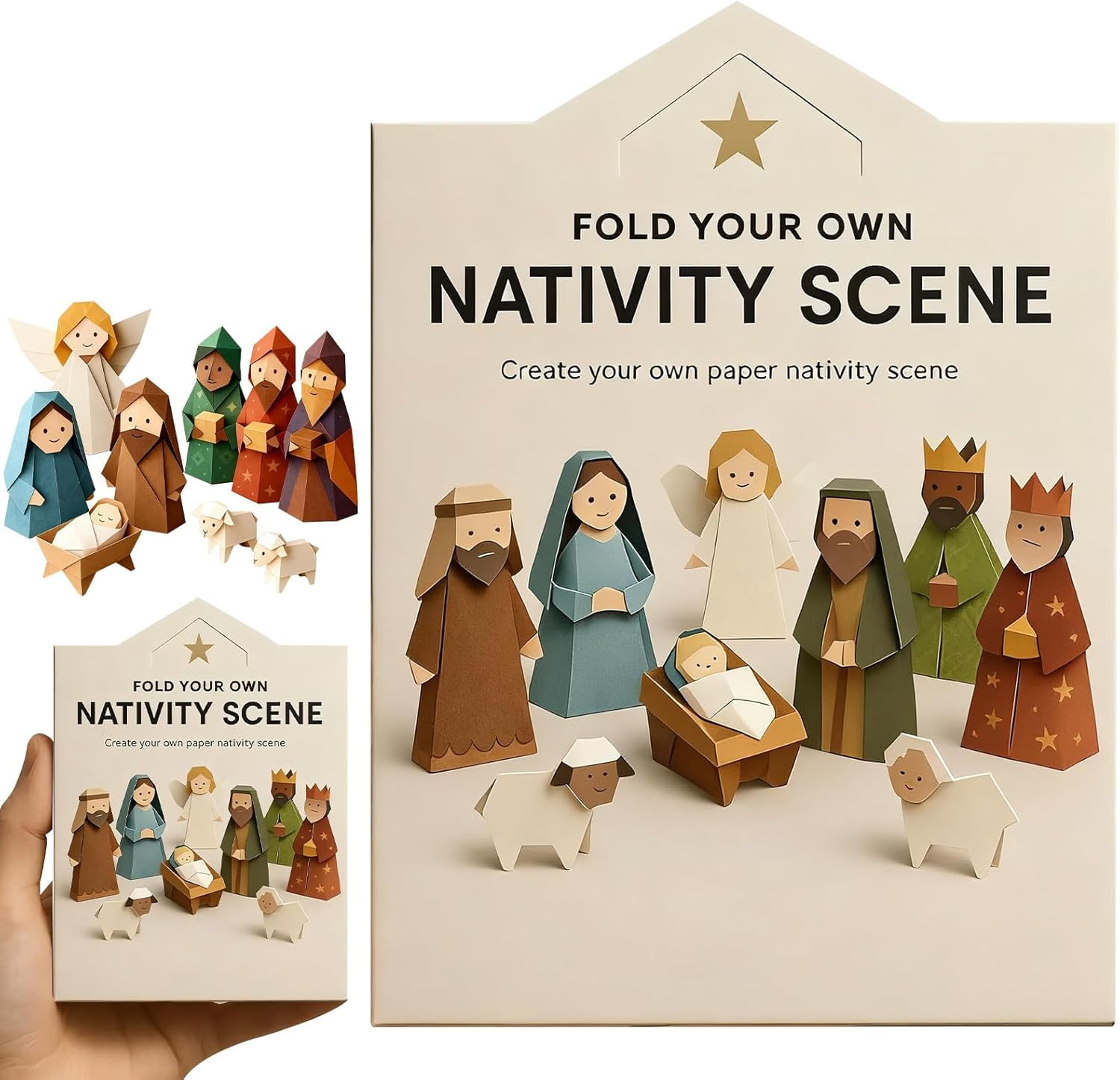 DIY Paper Nativity Scene, Christmas Origami Craft Set with Jesus Angel ...
