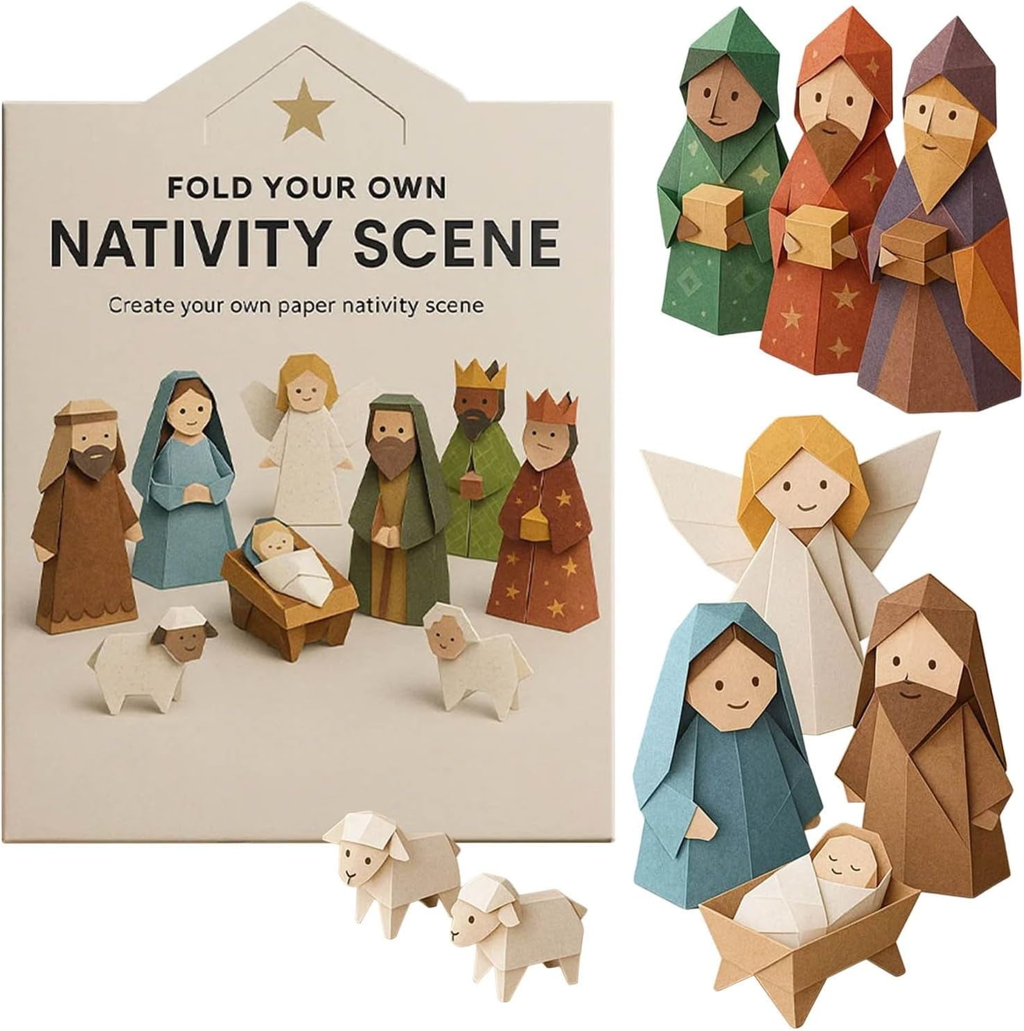 DIY Paper Nativity Scene Kit with 12 Figures - Christmas Origami Set ...