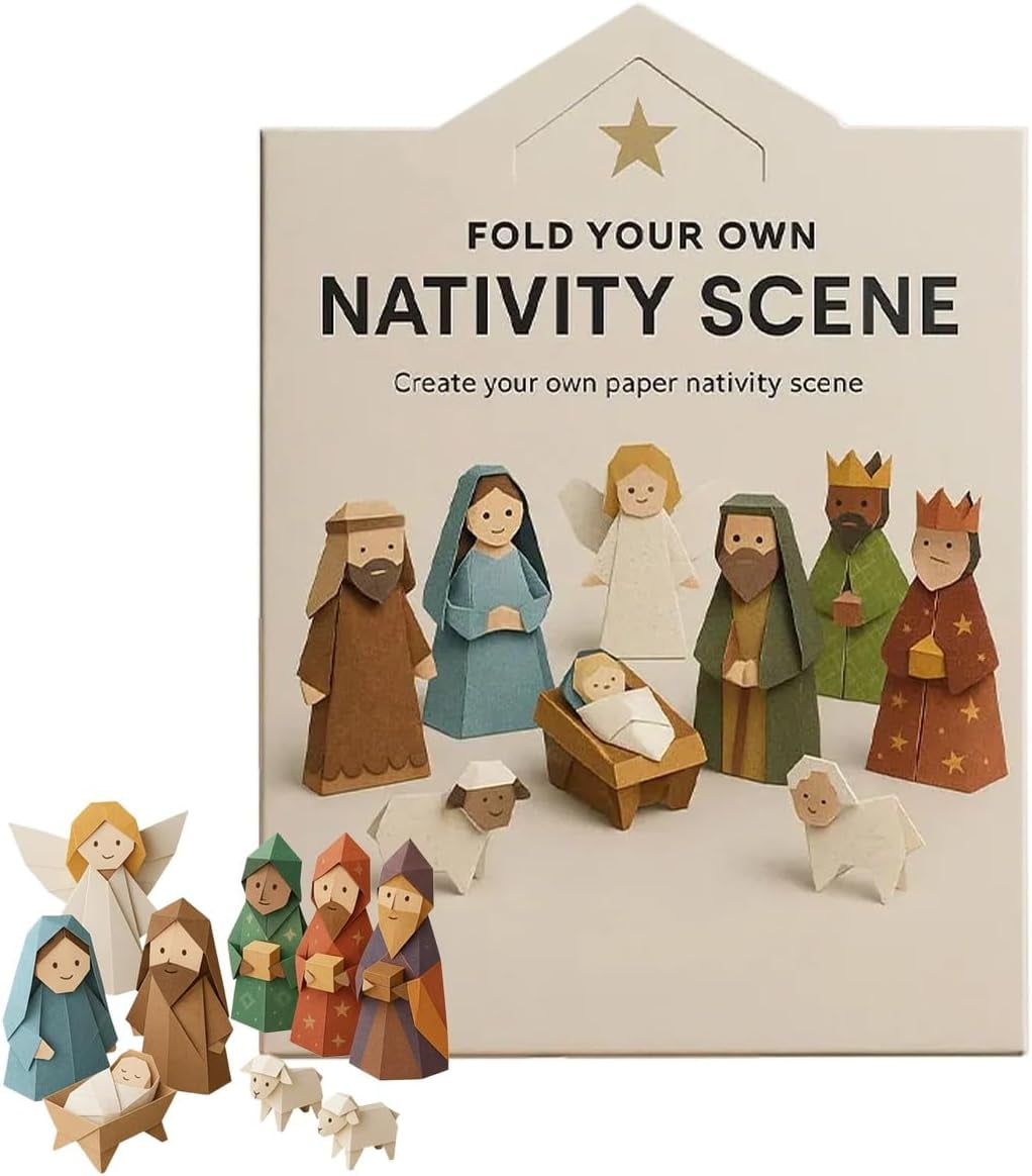 DIY Paper Nativity Scene Kit, Christmas Origami Set With Jesus Angel ...