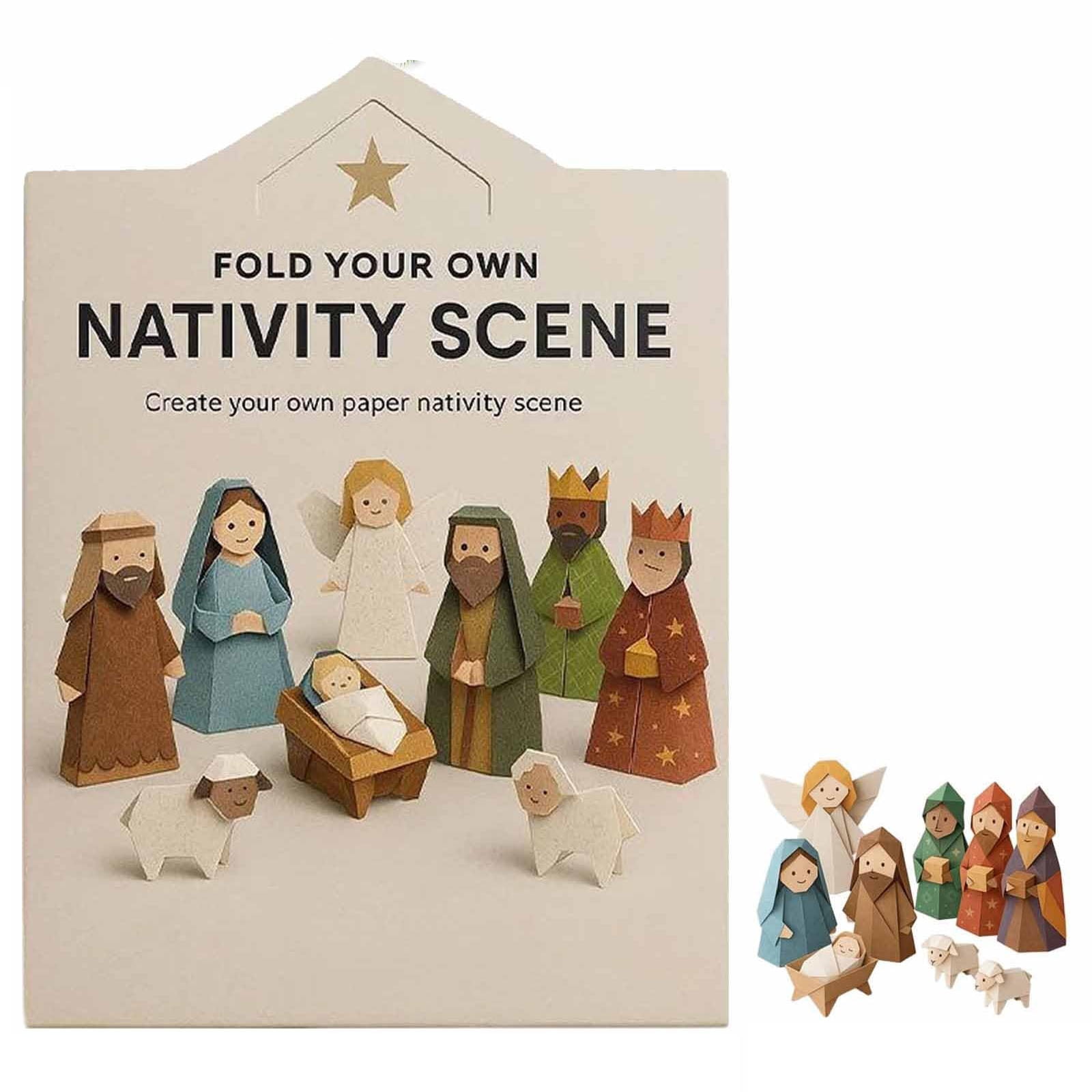 DIY Paper Nativity Scene Kit, Christmas Origami Set With Jesus Angel ...