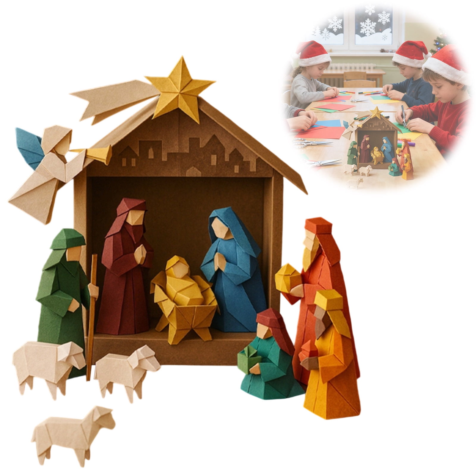 DIY Paper Nativity Scene, Nativity Scene,Christmas Origami Craft Set ...