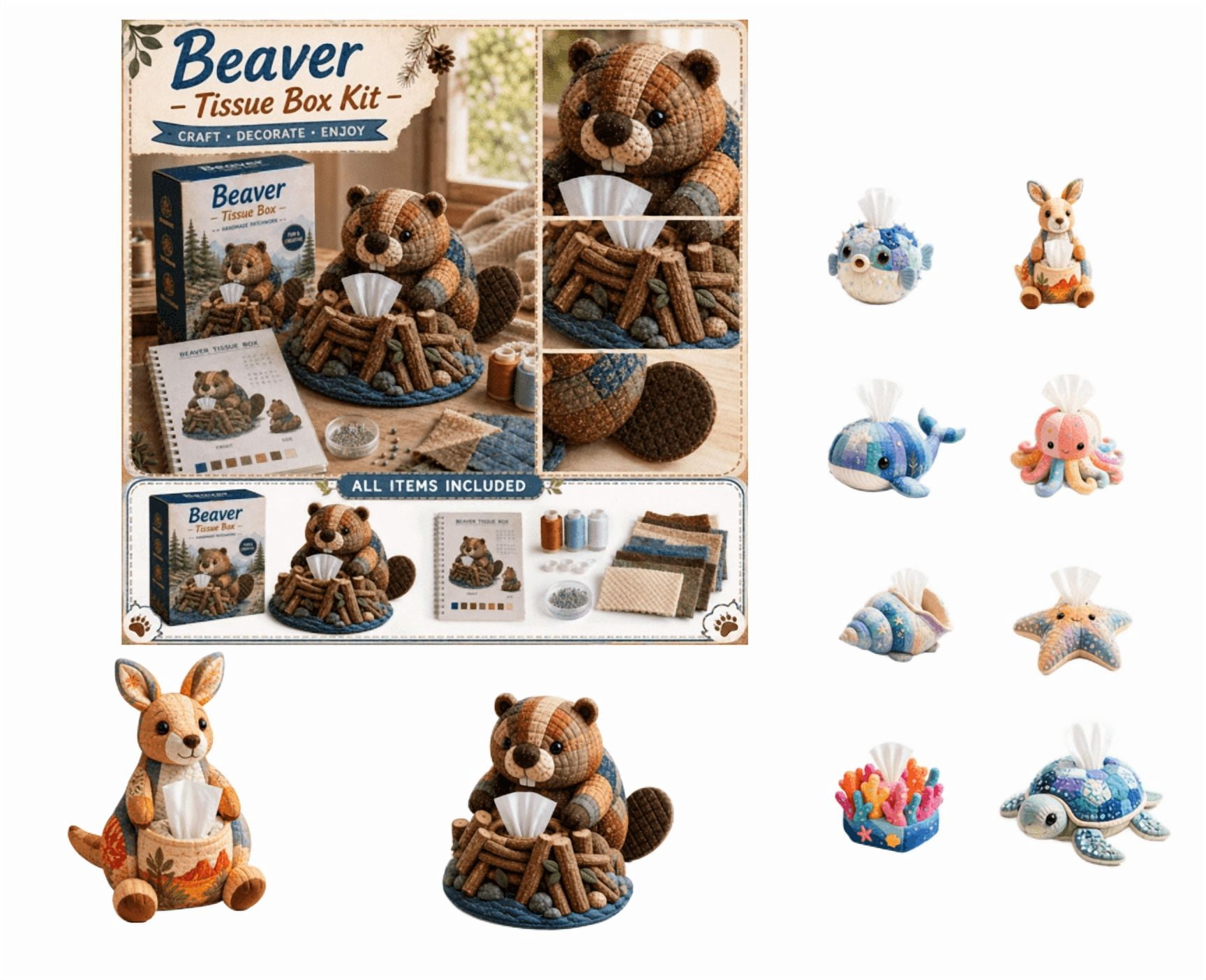 DIY Patchwork Beaver Tissue Holders – Retro Quilted Tissue Organizer ...