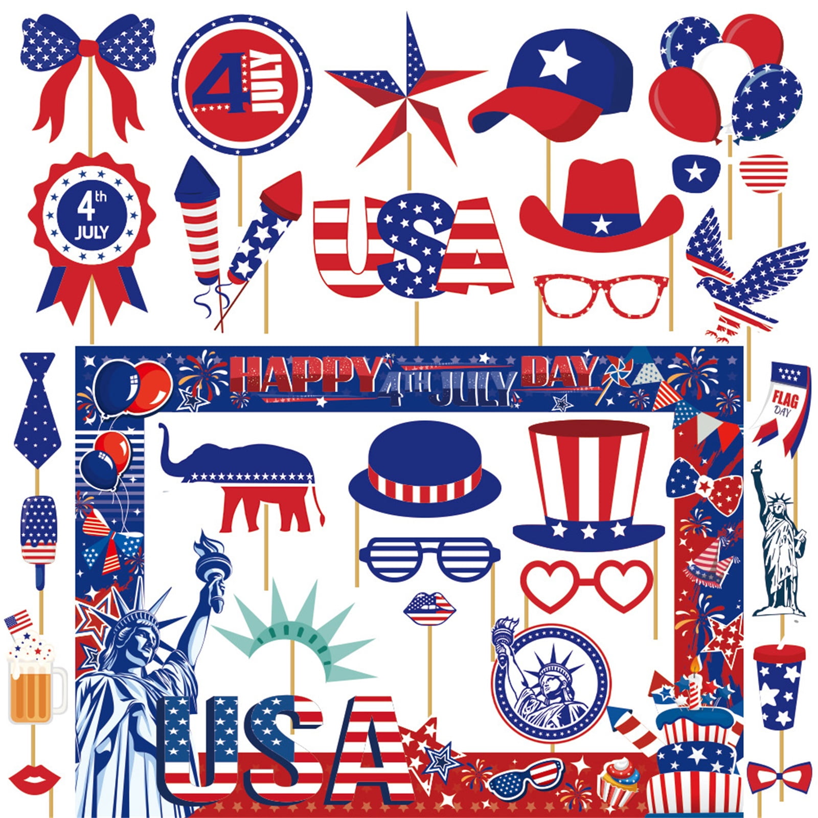 DIY Patriotic Photo Booth Props for Independence Day, Handheld Funny ...
