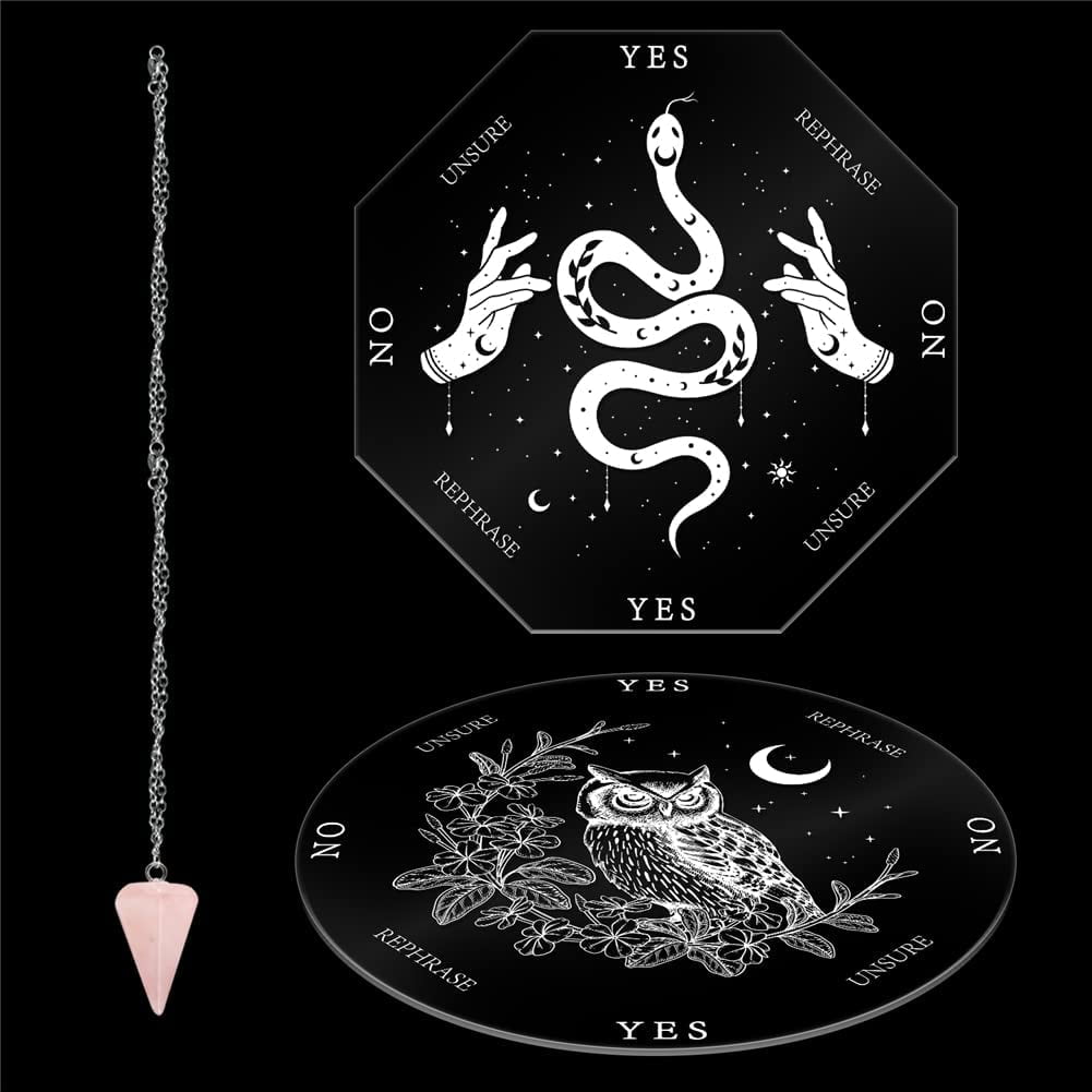 DIY Pendulum Board Dowsing Divination Board 2 Pack Snake Owl Metaphysical Message Board with ...
