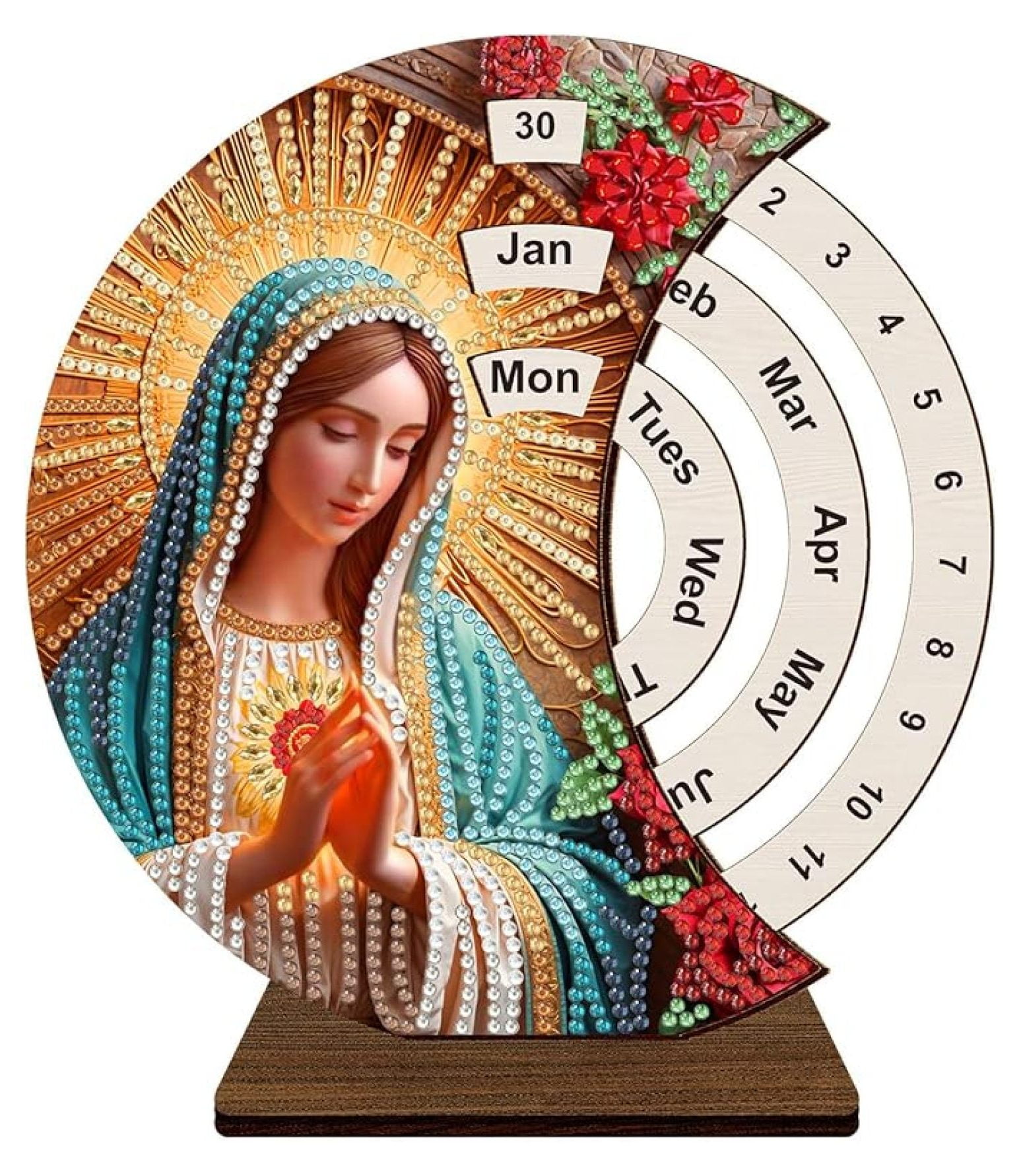 DIY Perpetual Calendar Art Painting Wooden Manual Rotating Calendar ...