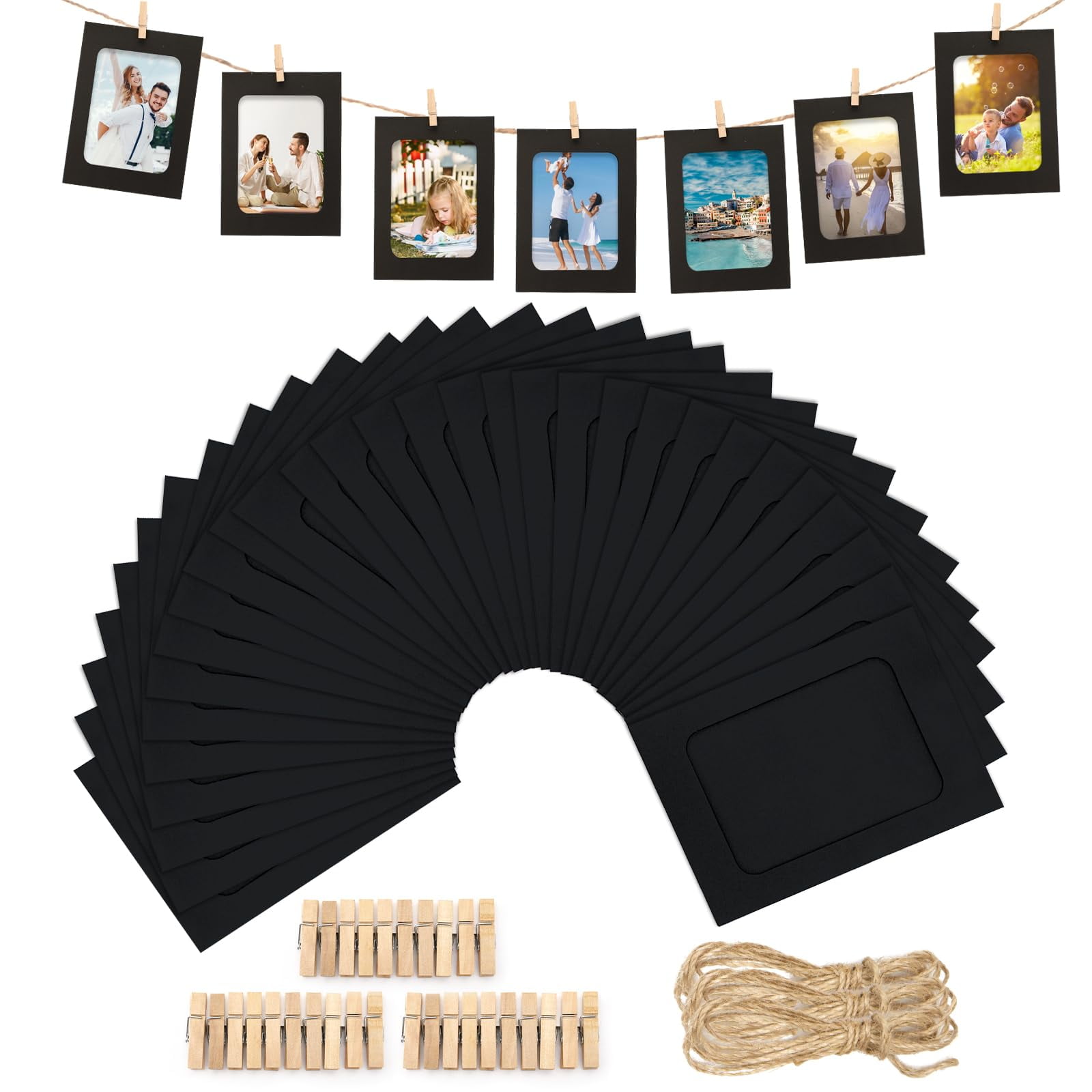 DIY Photo Frames 4x6 30 Count, Black Paper Picture Frames with Wooden ...