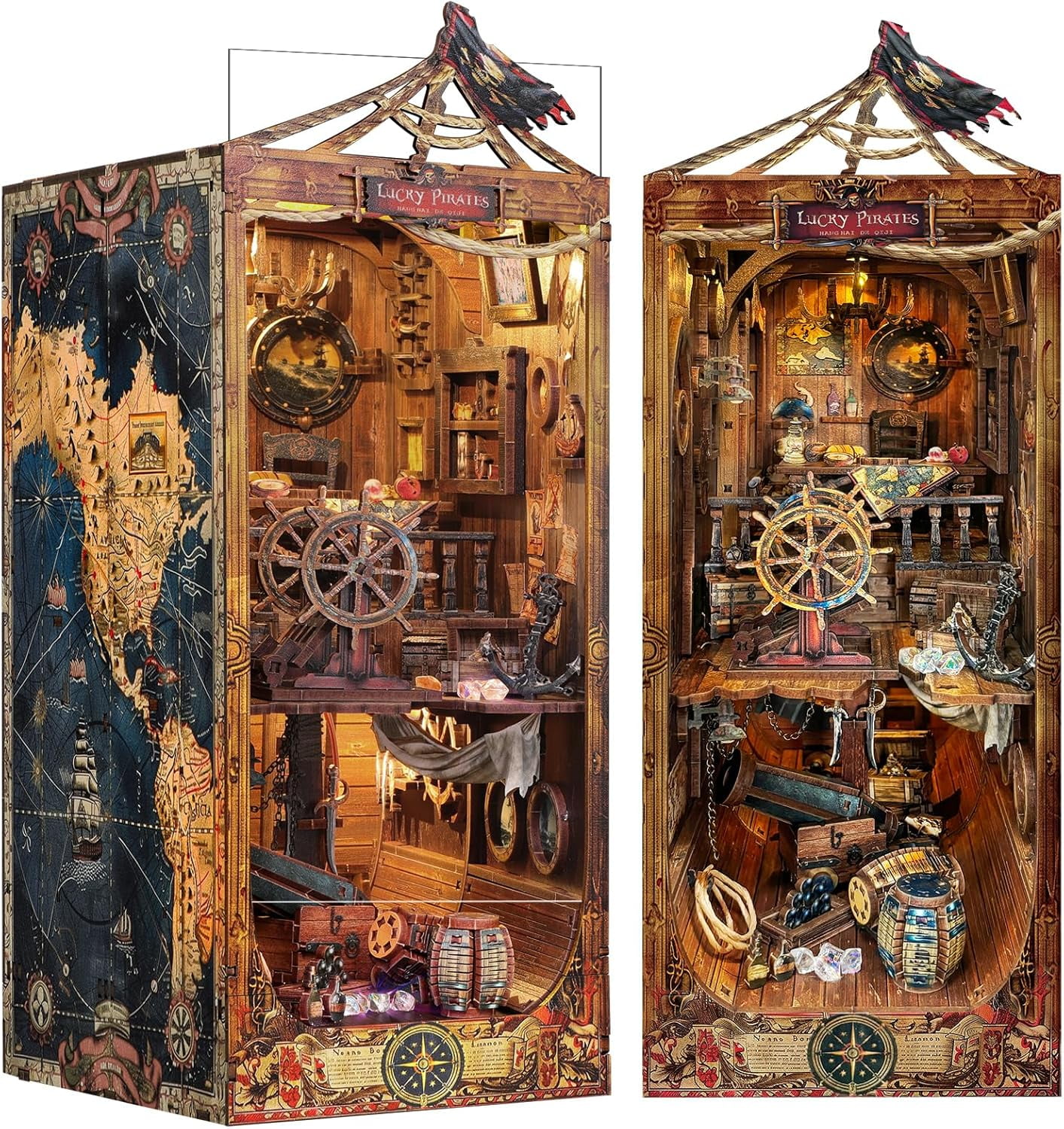 DIY Pirate 3D Wooden Miniature Puzzle Book Nook Kit with LED Light ...