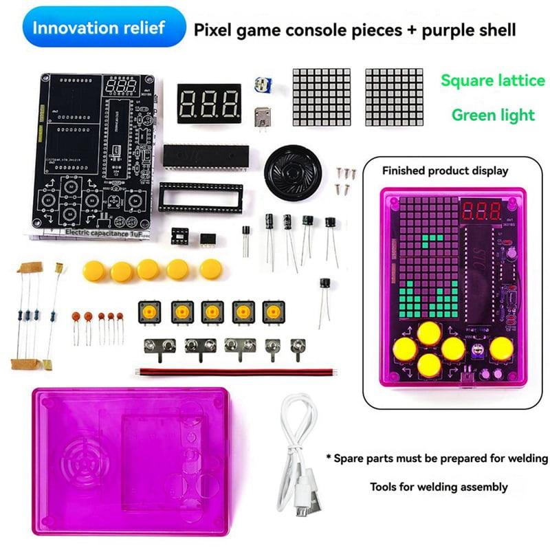 DIY Pixel Game Kit Mini Pixel Game Console with Voice Electronics DIY ...