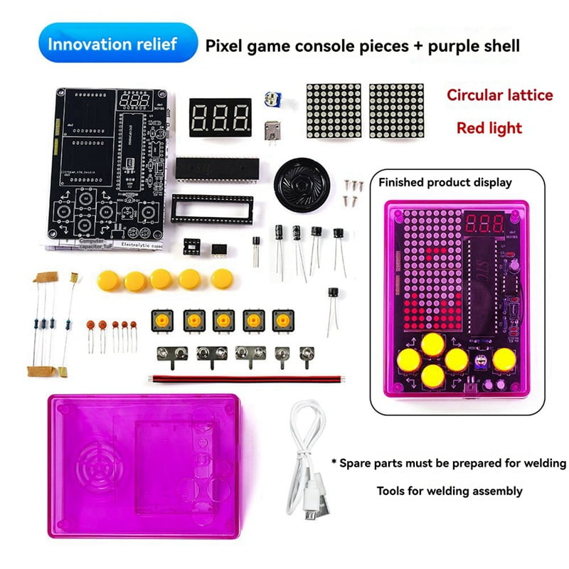DIY Pixel Game Kit with Voice Mini Pixel Game Console Electronics Kit ...