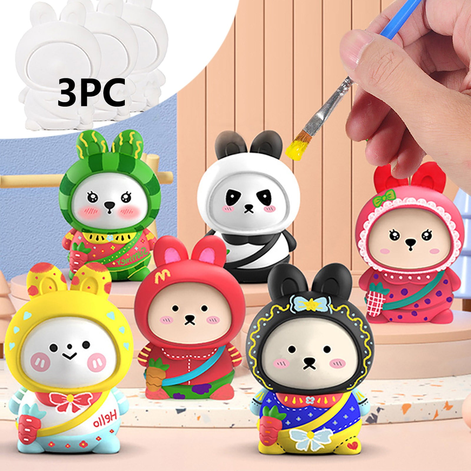 DIY Plaster Bunny Painting Set – 3 Unpainted Dolls with 12 Pigments ...