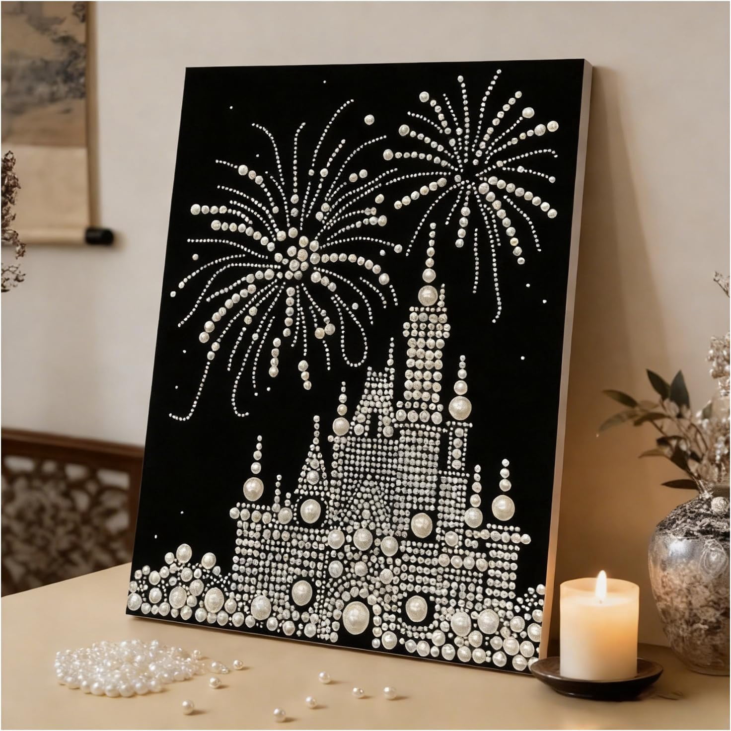 DIY Plastic Pearl Art Kit, Castle 3D Pearl Painting with Fireworks ...
