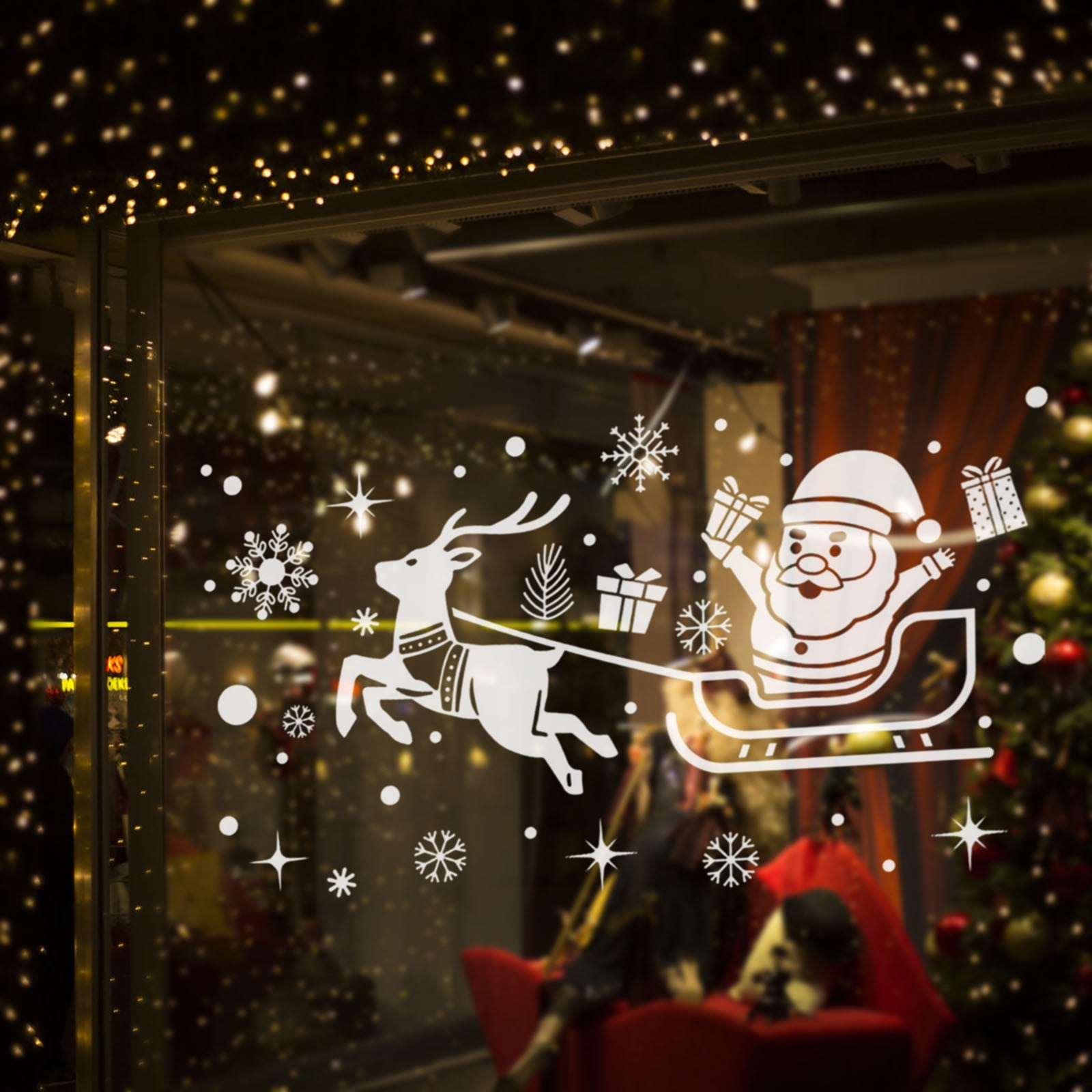 DIY Portable Window Sticker Christmas Themed Elks Sleigh Window ...