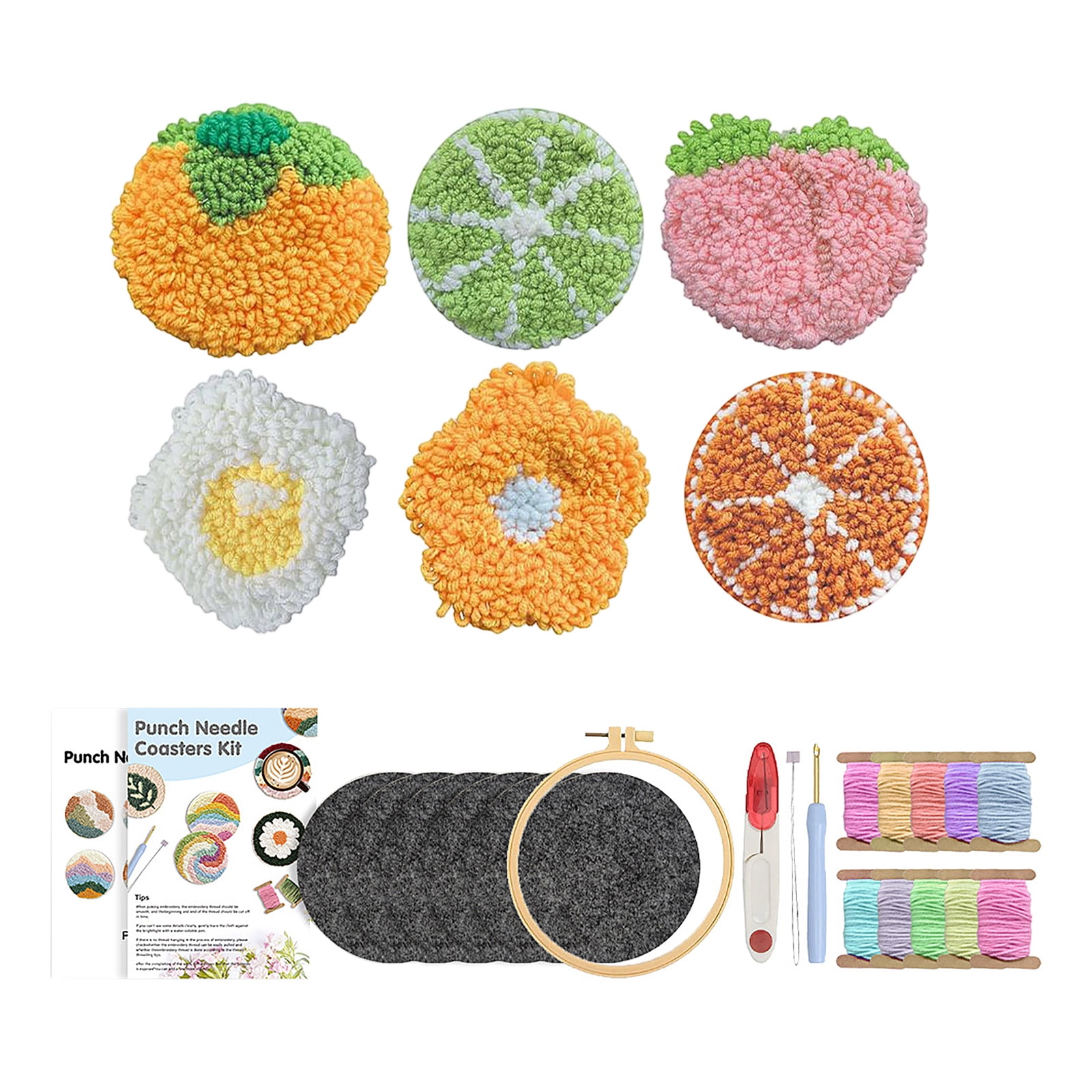 DIY Punch Needle Coasters Kit, 4 Themed Sets - Fruits, Sweets, Flowers ...