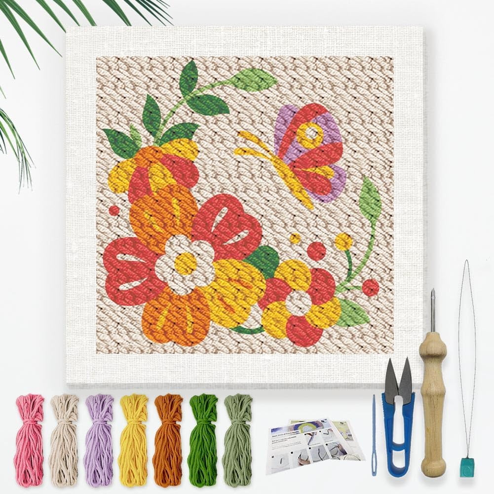DIY Punch Needle Embroidery Kit for Adult Beginner 9.4" Flower and ...