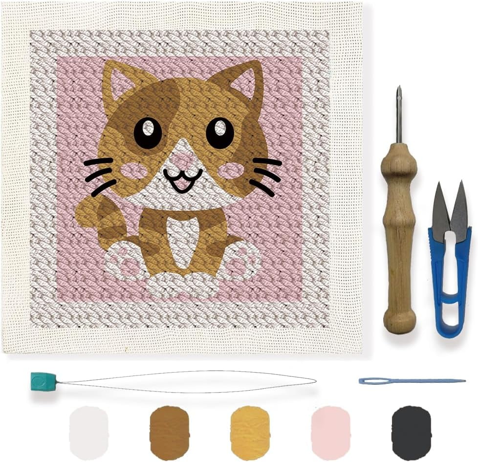 DIY Punch Needle Kit Cat Punch Embroidery Kit Punch Needle Embroidery ...