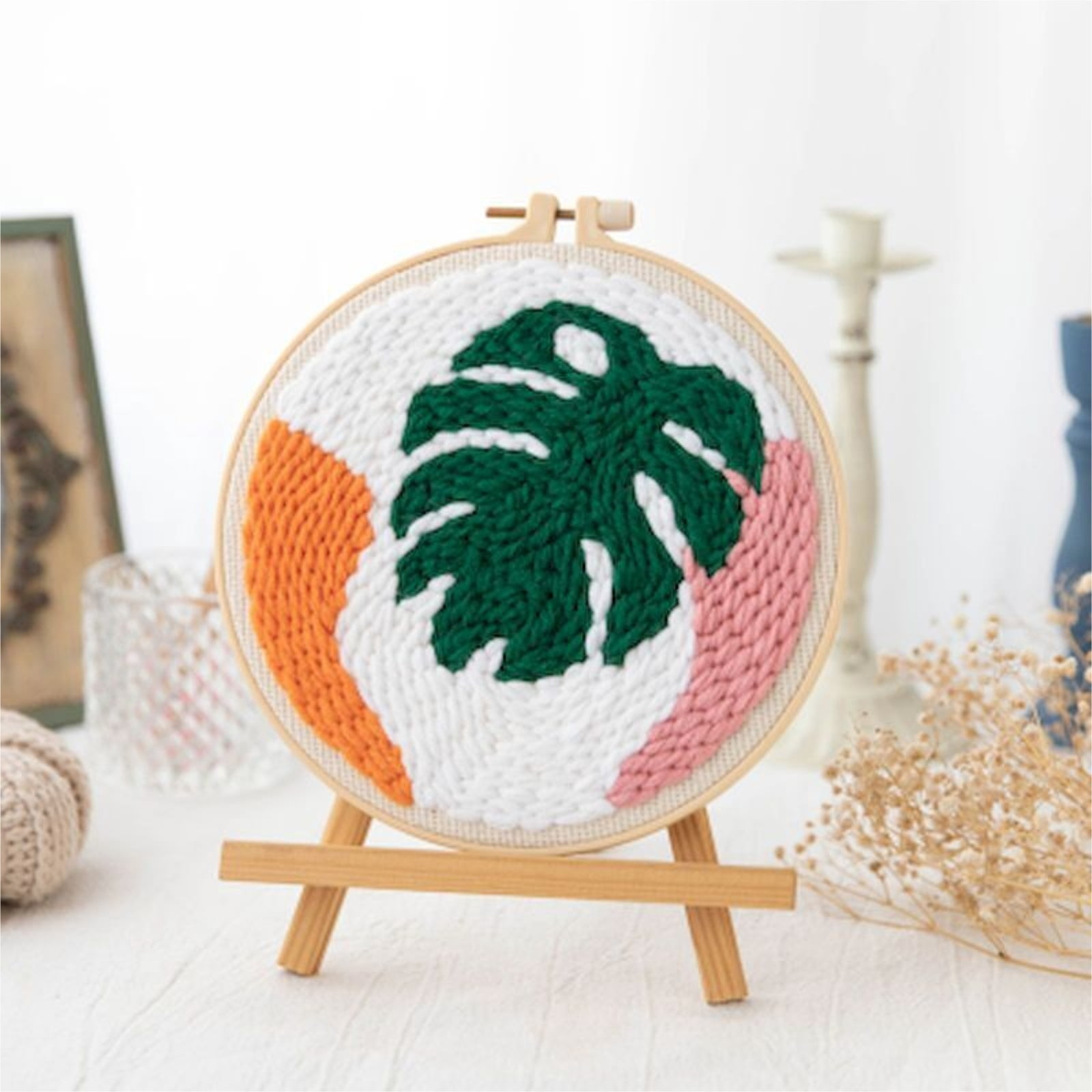 DIY Punch Needle Kit Leaves Pattern Embroidery Poke Cross Stitch Wool ...