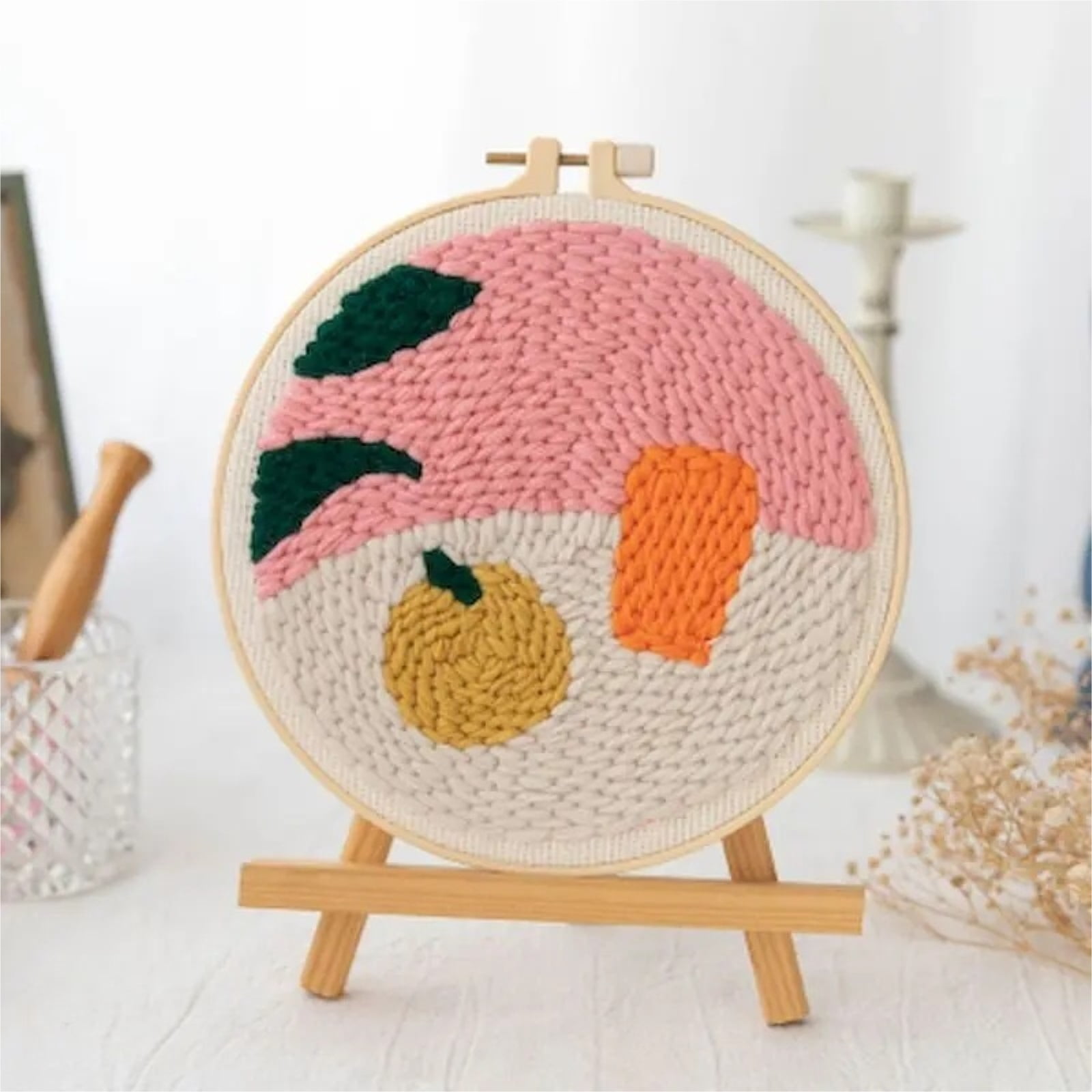 DIY Punch Needle Kit Leaves Pattern Embroidery Poke Cross Stitch Wool ...