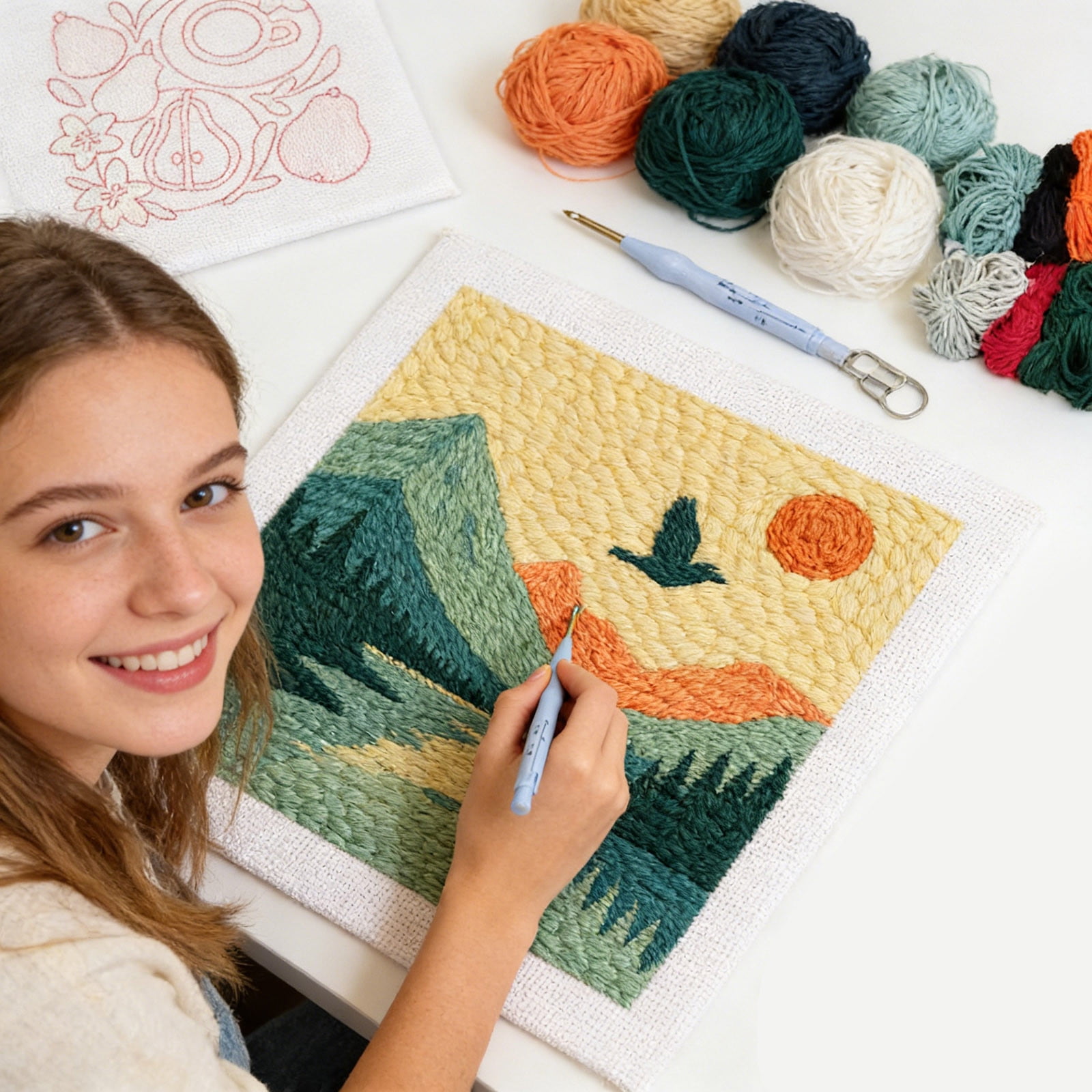 DIY Punch Needle Kit for Beginners – 4 Pattern Yarn Embroidery Set ...