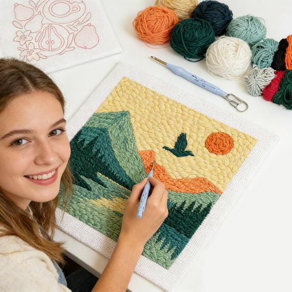 DIY Punch Needle Kit for Beginners – 4 Pattern Yarn Embroidery Set ...