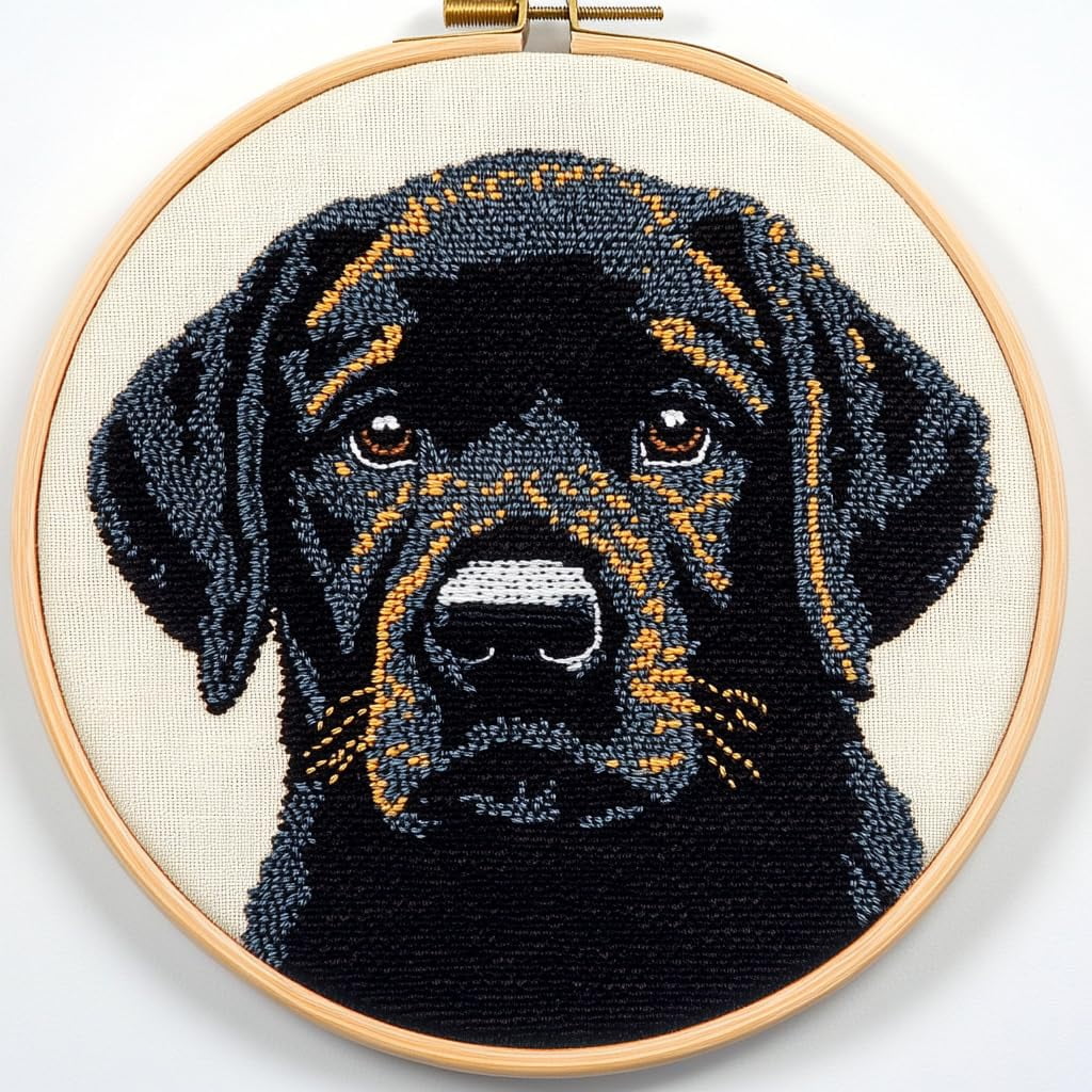 DIY Punch Needle Kits for Beginners Black Labrador Puppy Dog with Hoop ...