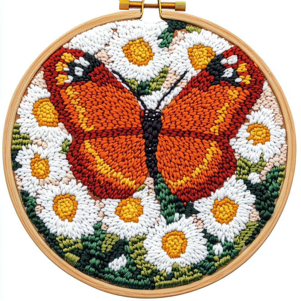 DIY Punch Needle Kits for Beginners Cartoon Butterfly on Daisy Flowers ...