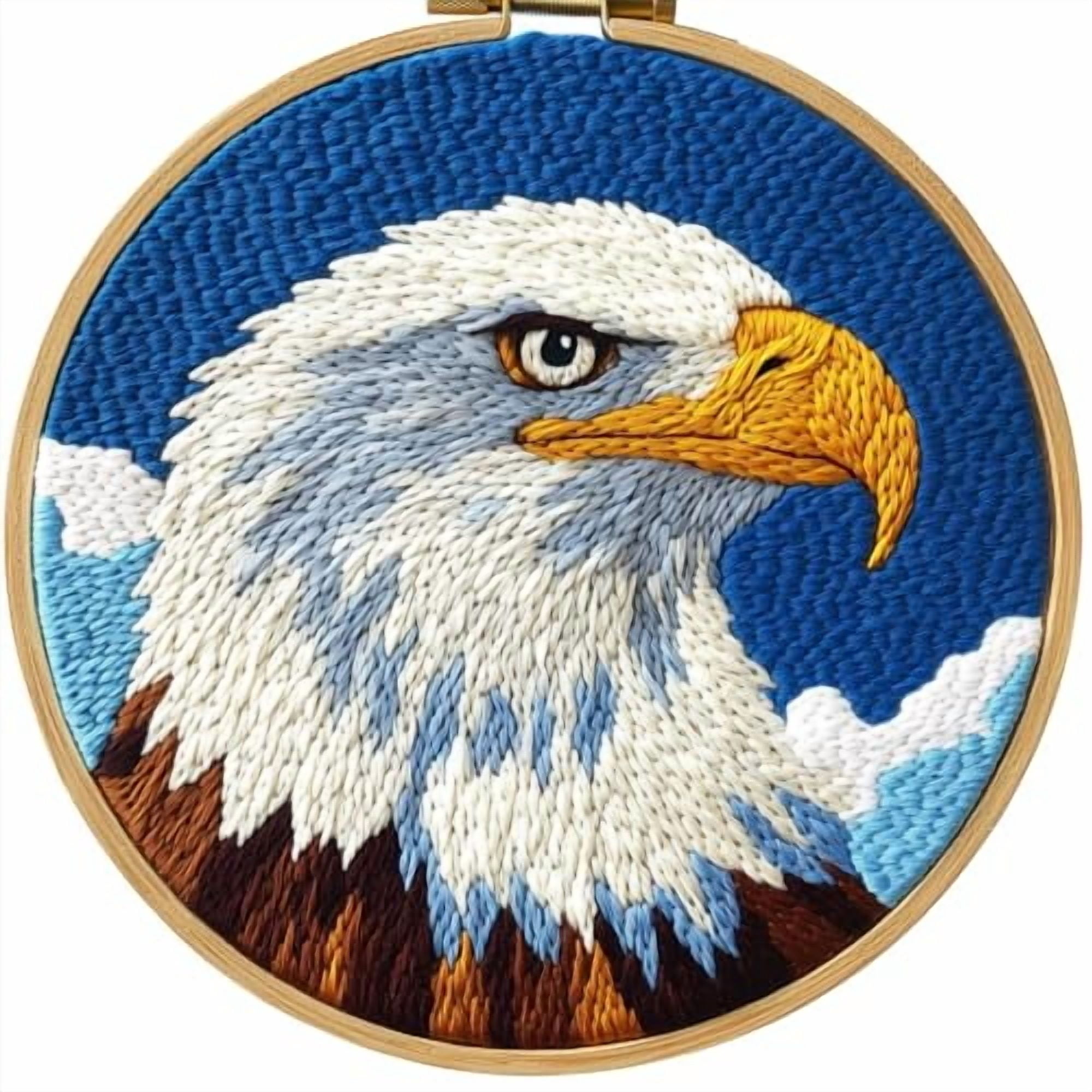 DIY Punch Needle Kits for Beginners Cartoon Eagle with Hoop Embroidery ...