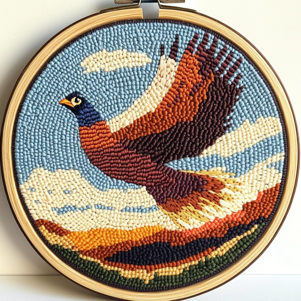 DIY Punch Needle Kits for Beginners Cartoon Flying Pheasant with Sunset ...