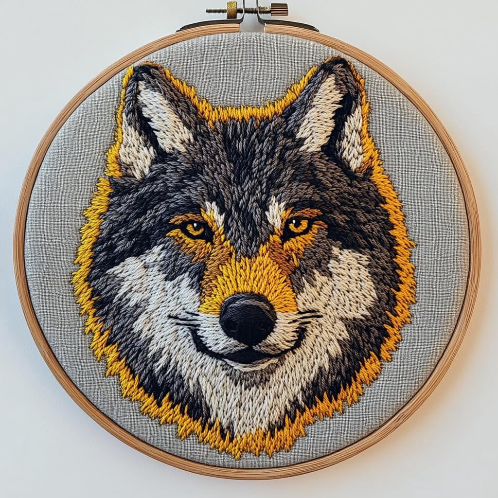 DIY Punch Needle Kits for Beginners Cartoon Pure Color Grey Wolf Head ...