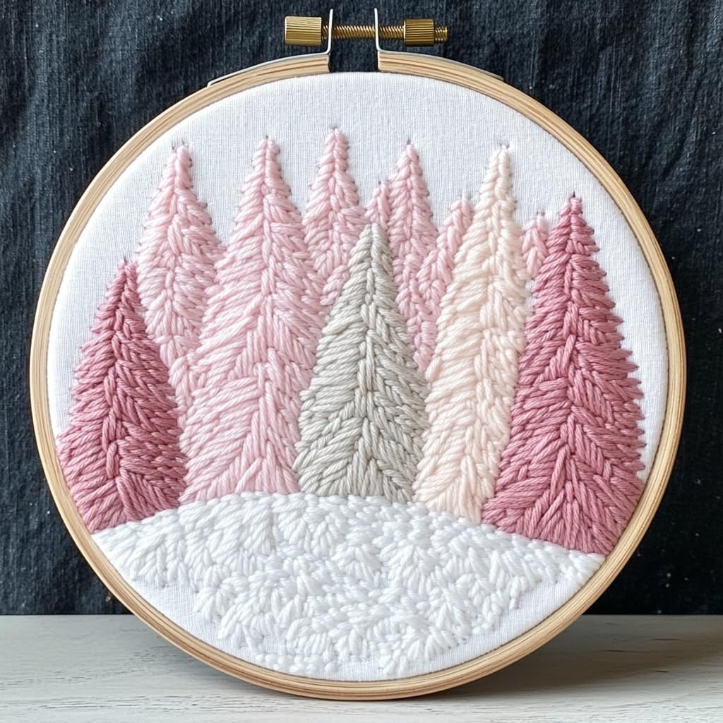 DIY Punch Needle Kits for Beginners Cartoon White Snow Winter Trees ...