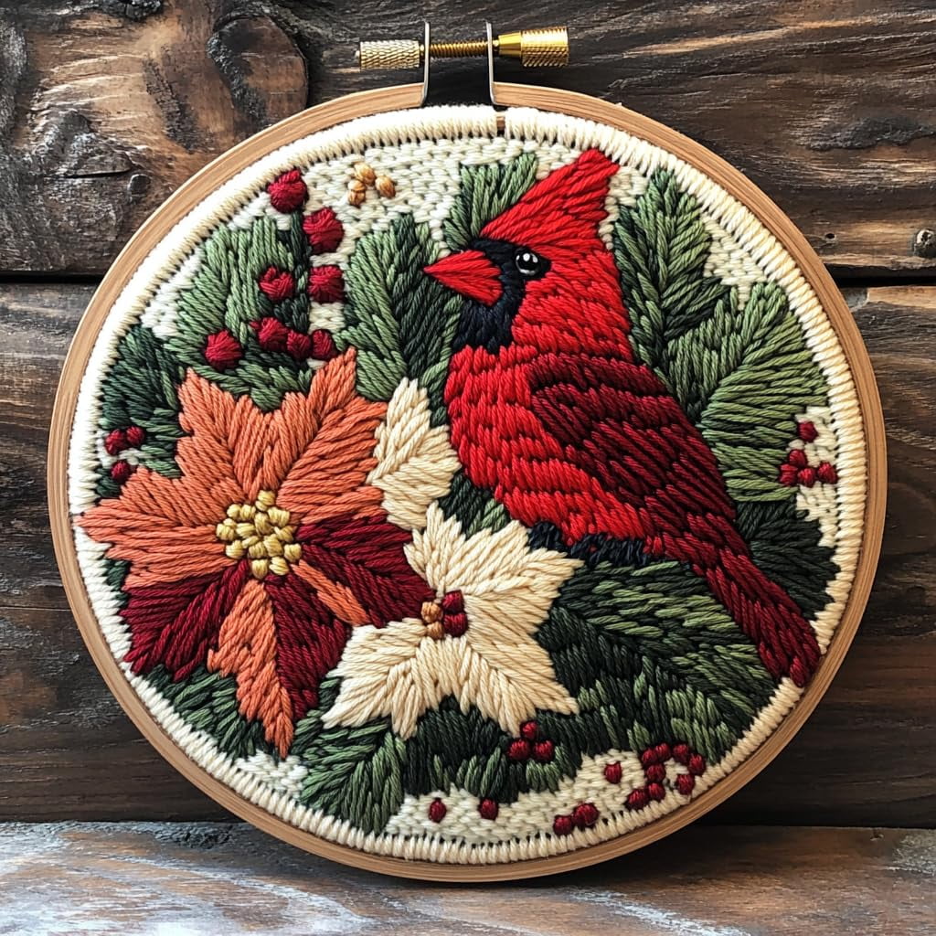 DIY Punch Needle Kits for Beginners Christmas Flowers and Cardinal Bird ...